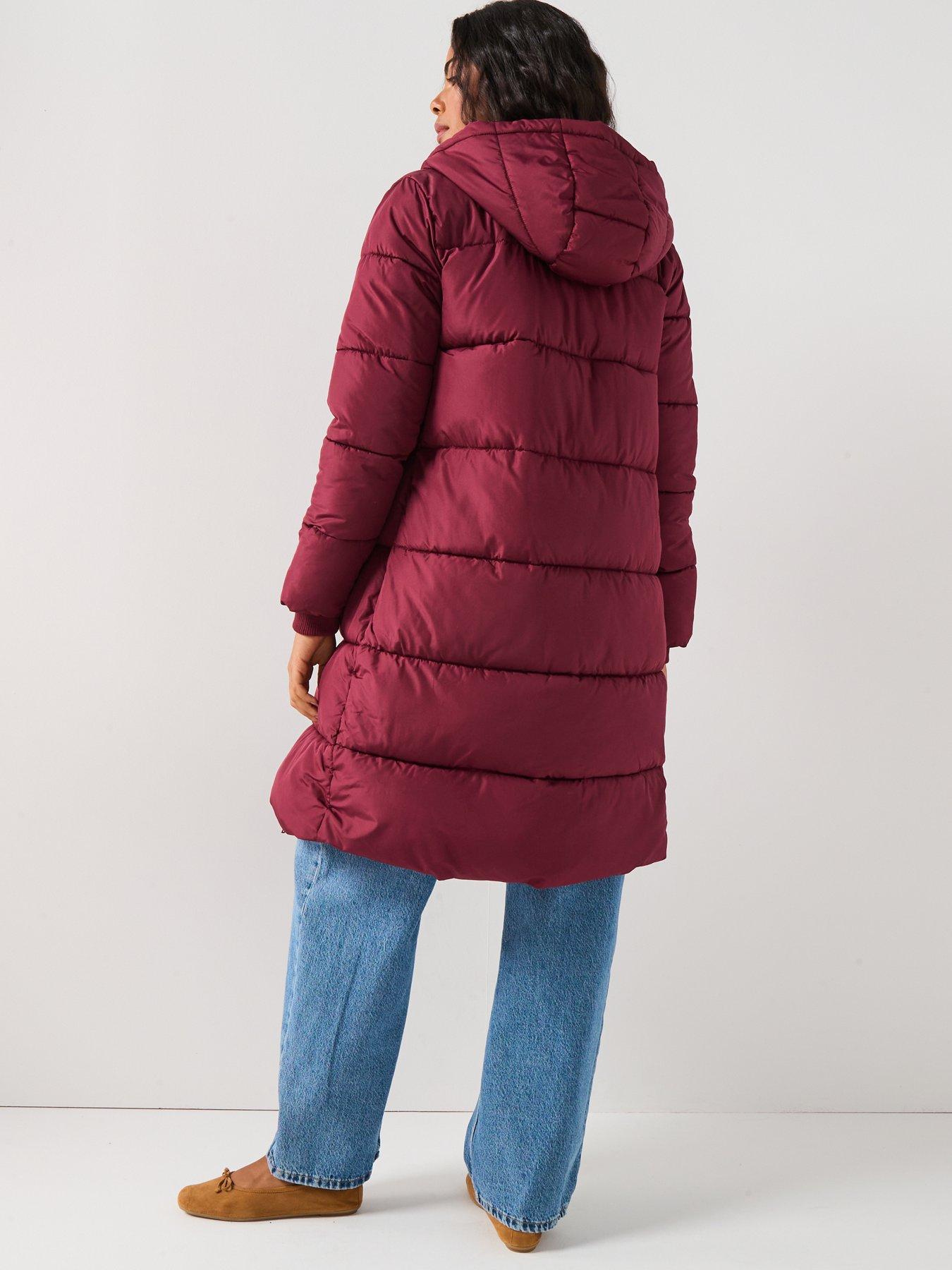 PIECES Long Puffer Jacket - Red | Littlewoods