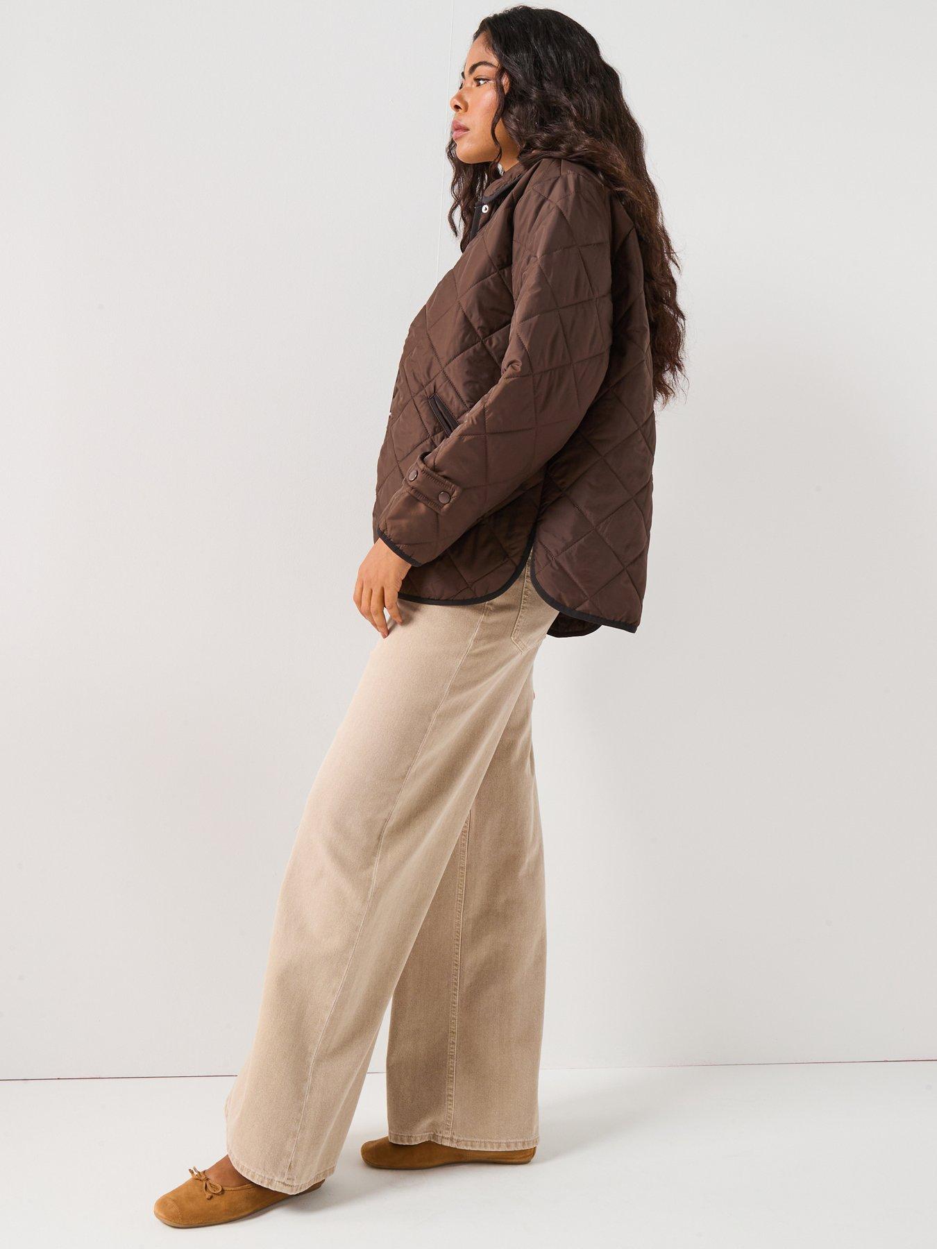 PIECES Short Quilted Jacket - Brown | Littlewoods