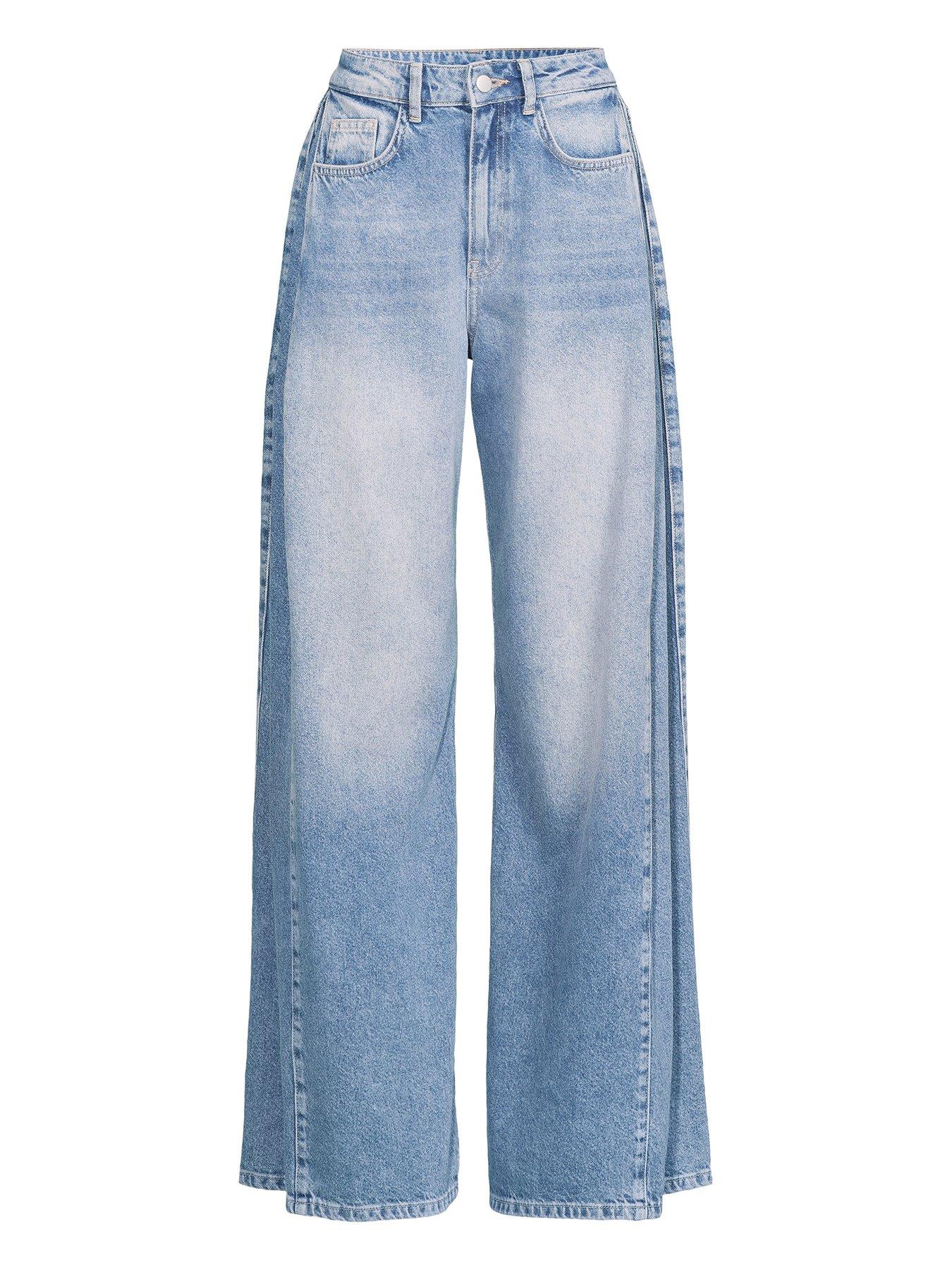 Michelle Keegan Pleat Detail Wide Leg Jeans - Mid Wash | Littlewoods