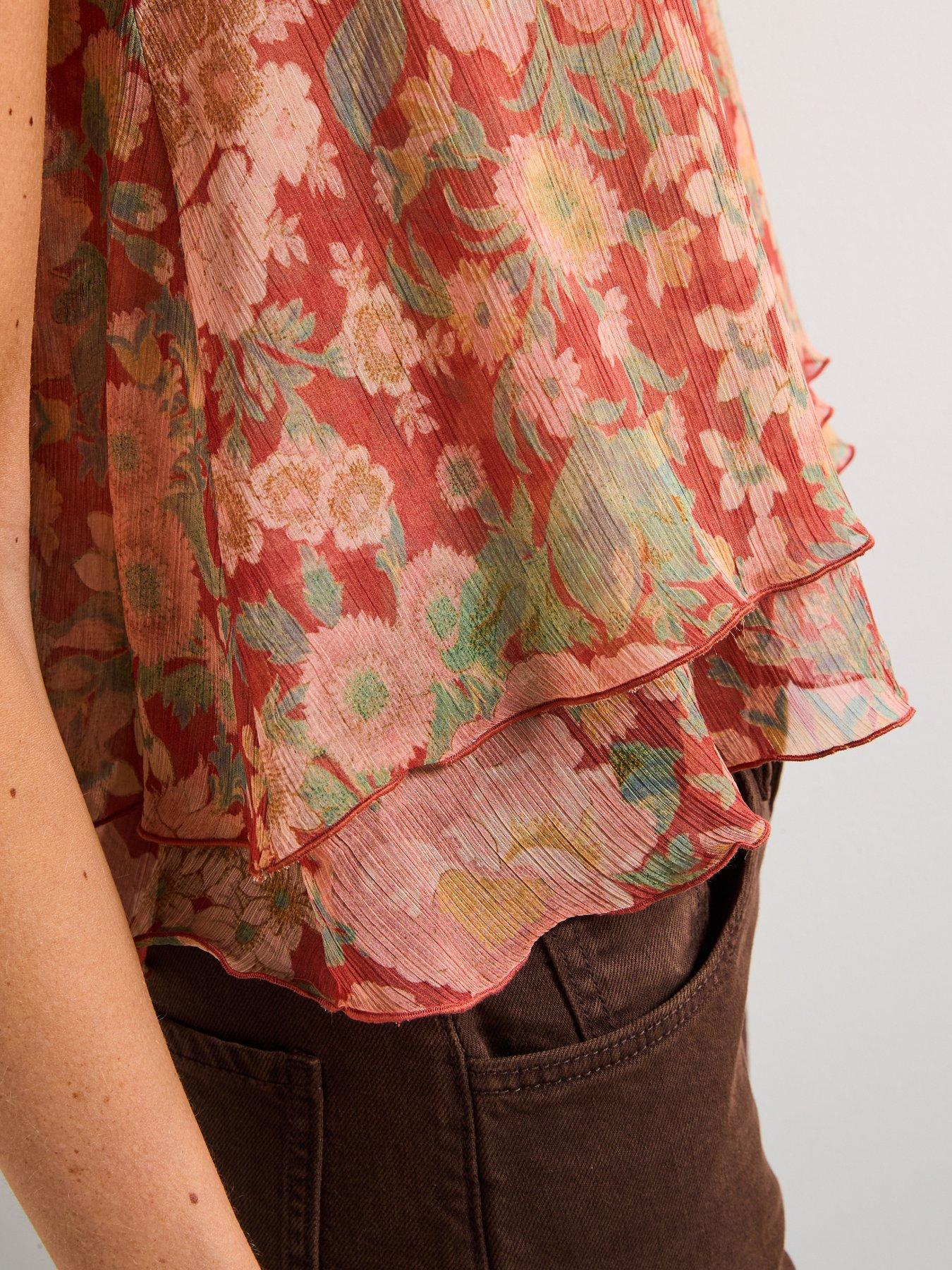Mango Floral Pleated Blouse - Red | Littlewoods