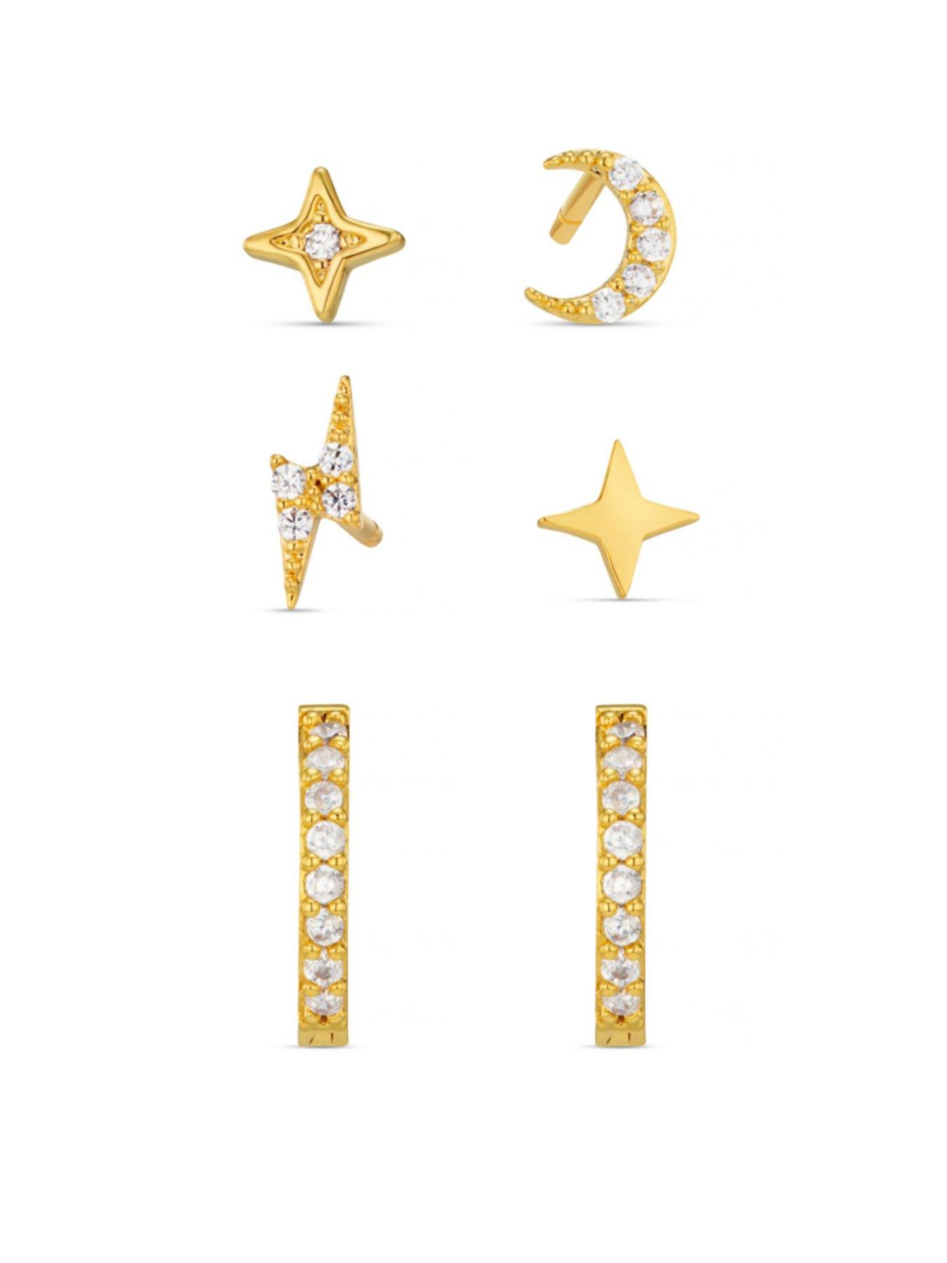 Orelia Mixed Celestial Stud & Pave Micro Hoop Pack - Gold | Littlewoods