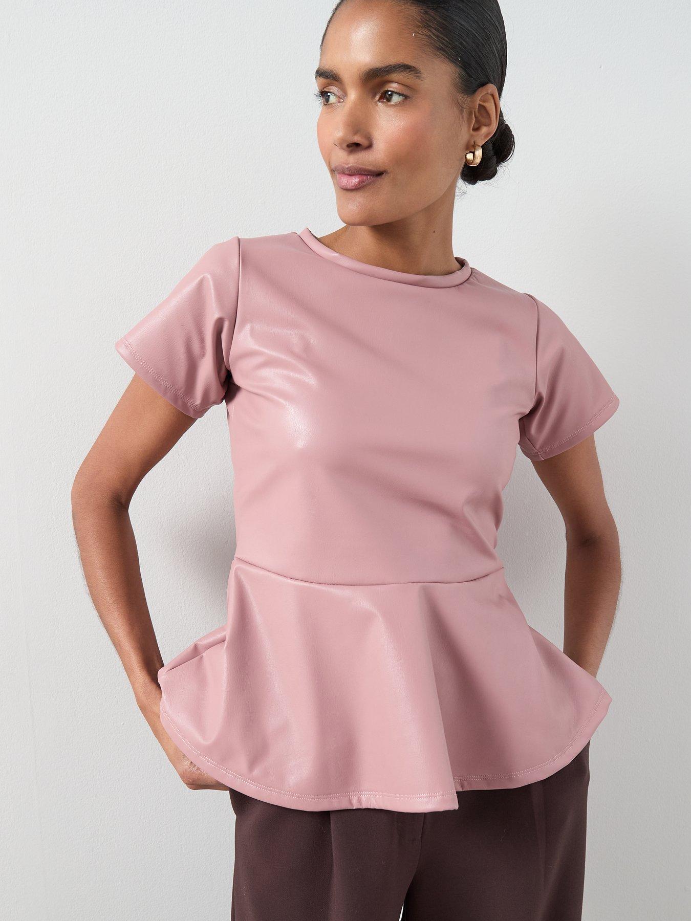The Very Collection Pu Seam Detail Peplum Top - Pink | Littlewoods