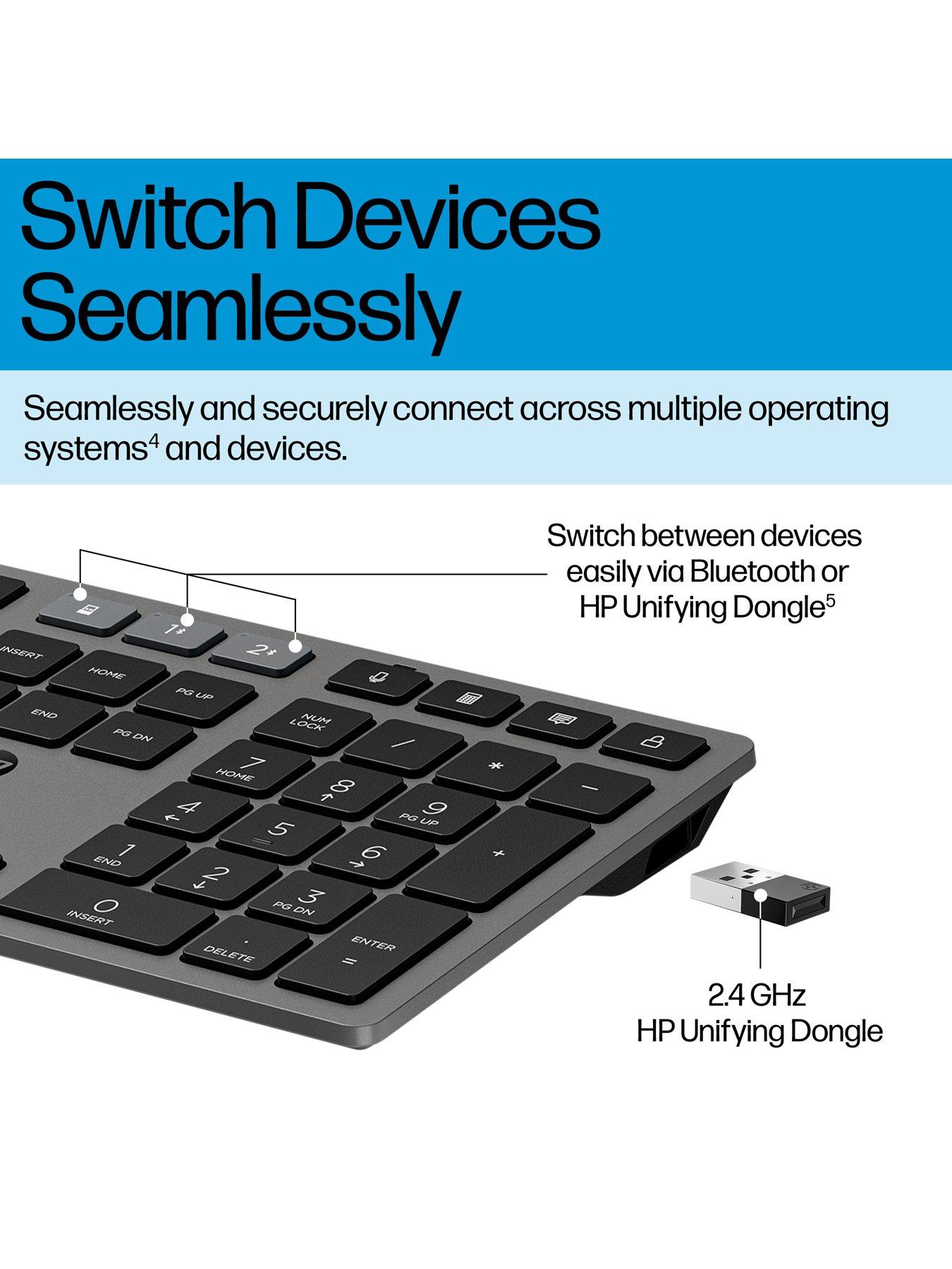 HP 720 Multi-Device Rechargeable Wireless Keyboard and Mouse Combo ...
