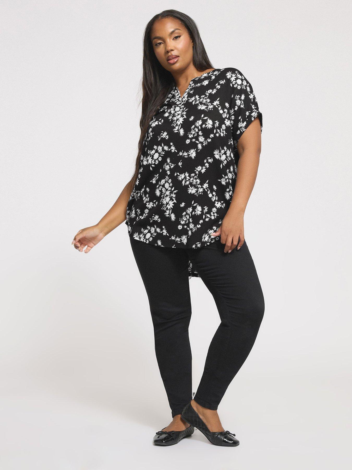 Yours Curve Notch Neck Texture Top - Black | Littlewoods