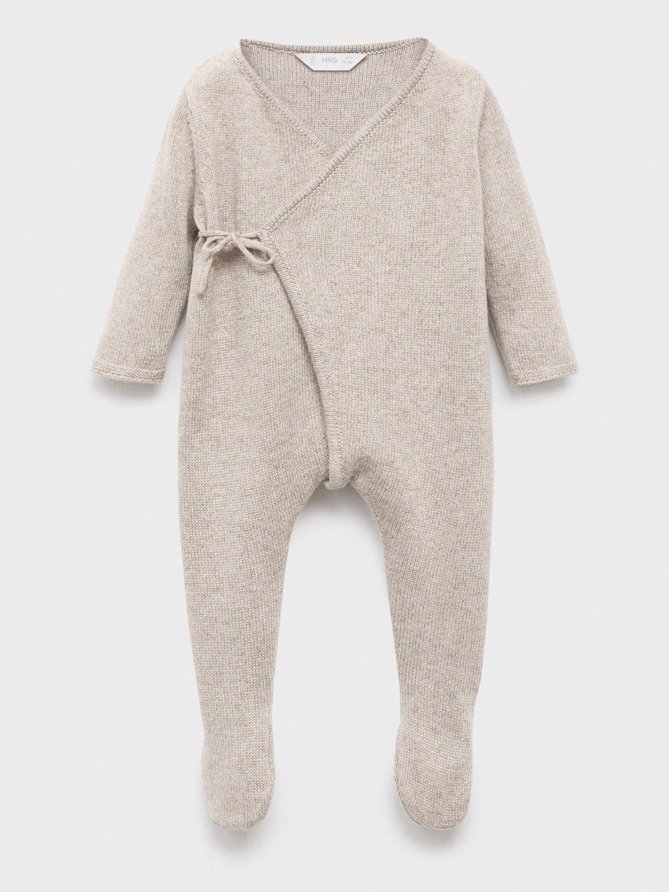 Mango Baby Unisex Knitted Sleepsuit - Beige | Littlewoods