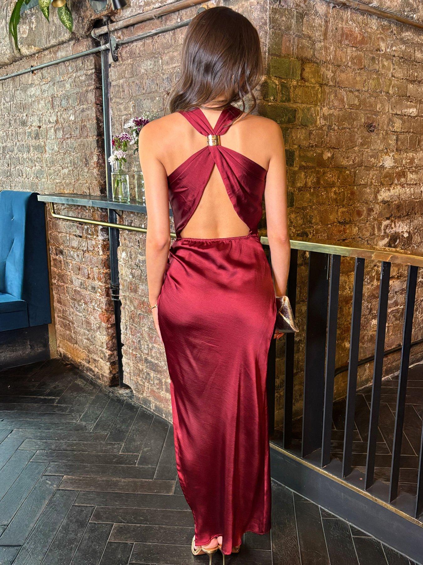 AX Paris Satin Cowl Neck Cross Back Midi Dress - Red | Littlewoods