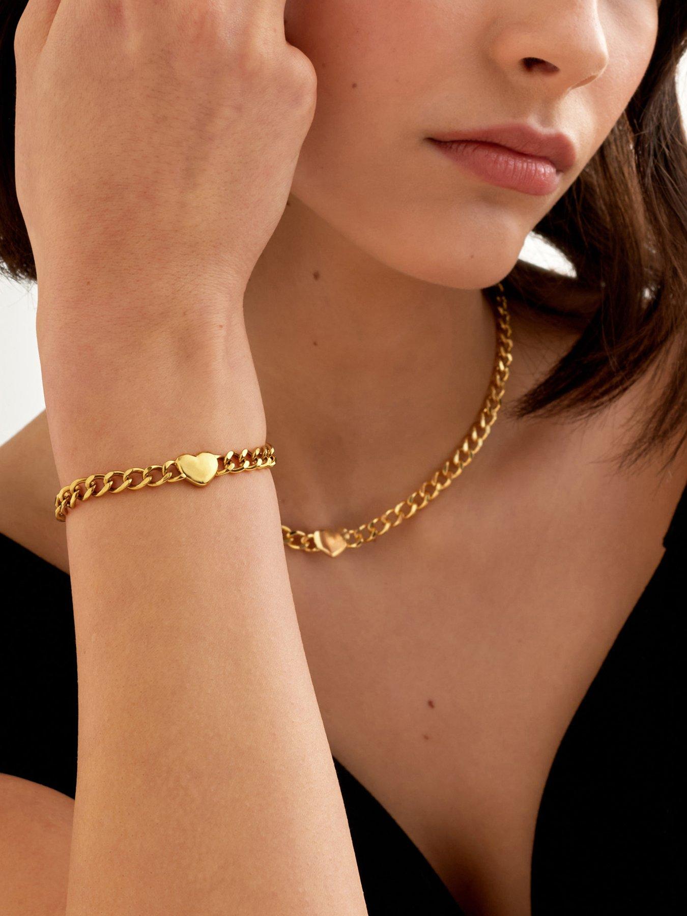 Katie Loxton ALLURE HEART CHAIN BRACELET , Gold Coated , 18cm + 3cm ...