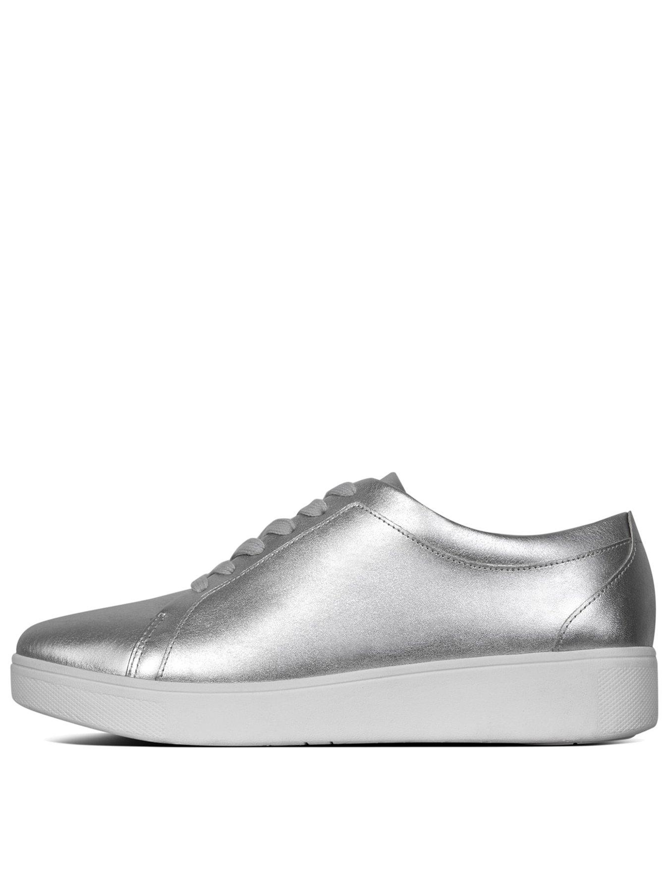 FitFlop Rally Crystal Trim Leather Trainer - Silver | Littlewoods