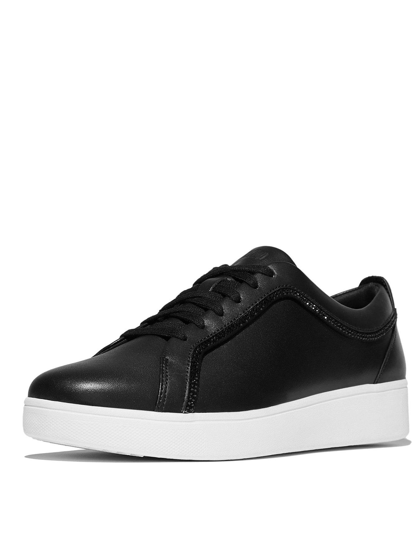 FitFlop Rally Crystal Trim Leather Trainer - Black | Littlewoods