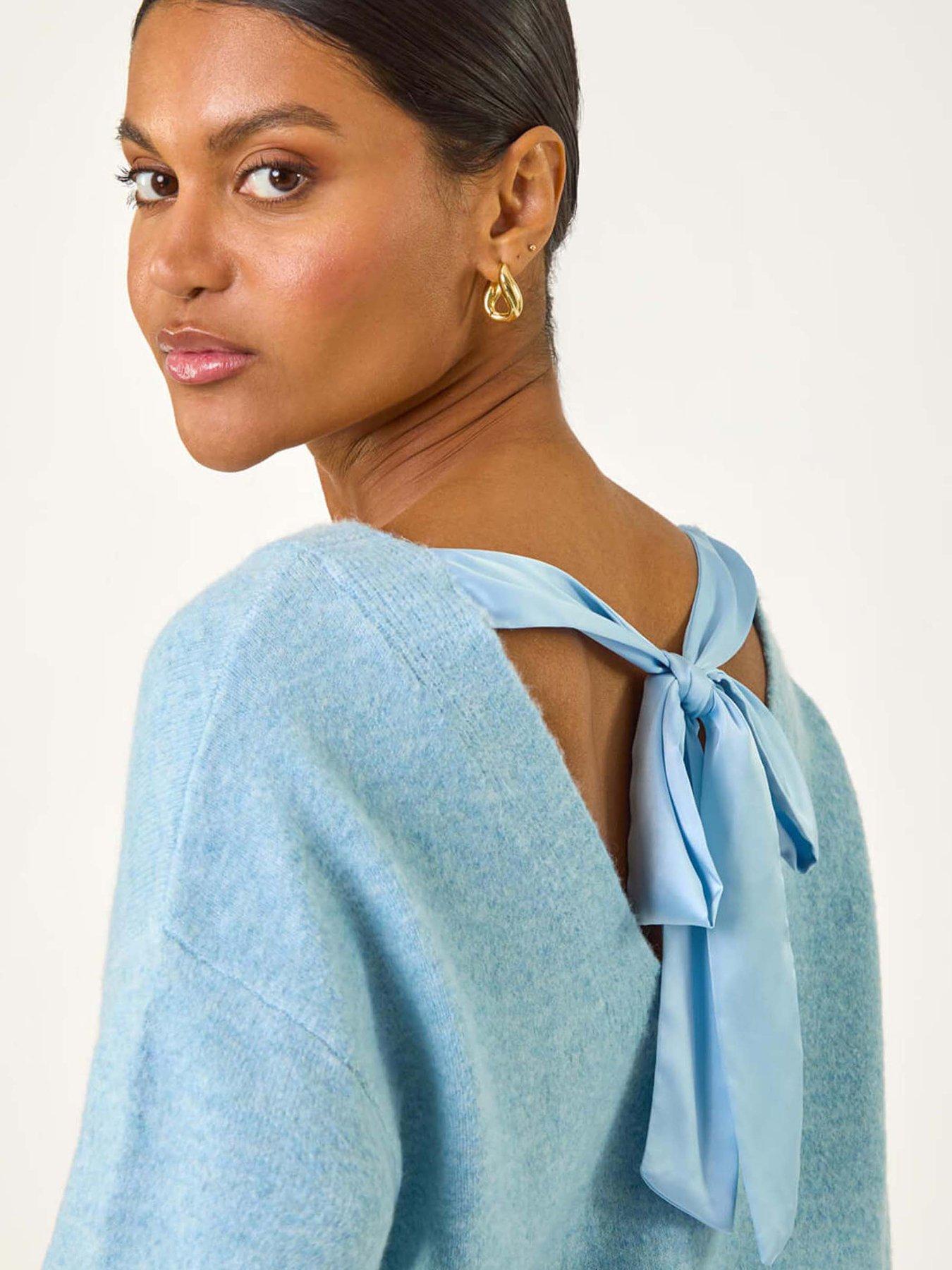 Roman Ribbon Bow Tie Back Jumper - Blue | Littlewoods