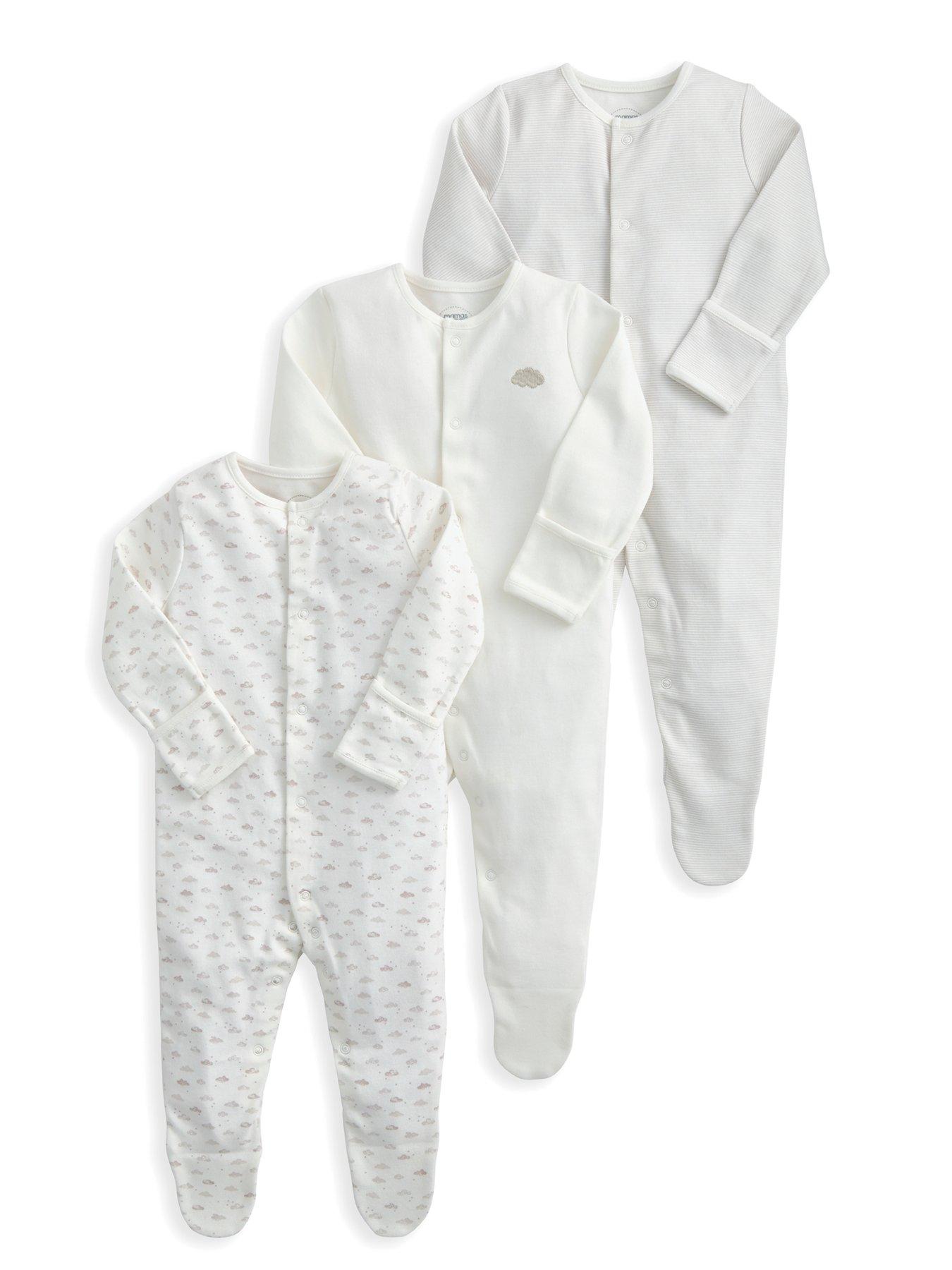 Mamas & Papas Baby Unisex 3 Pack Cloud Stripe Sleepsuits - Multi ...