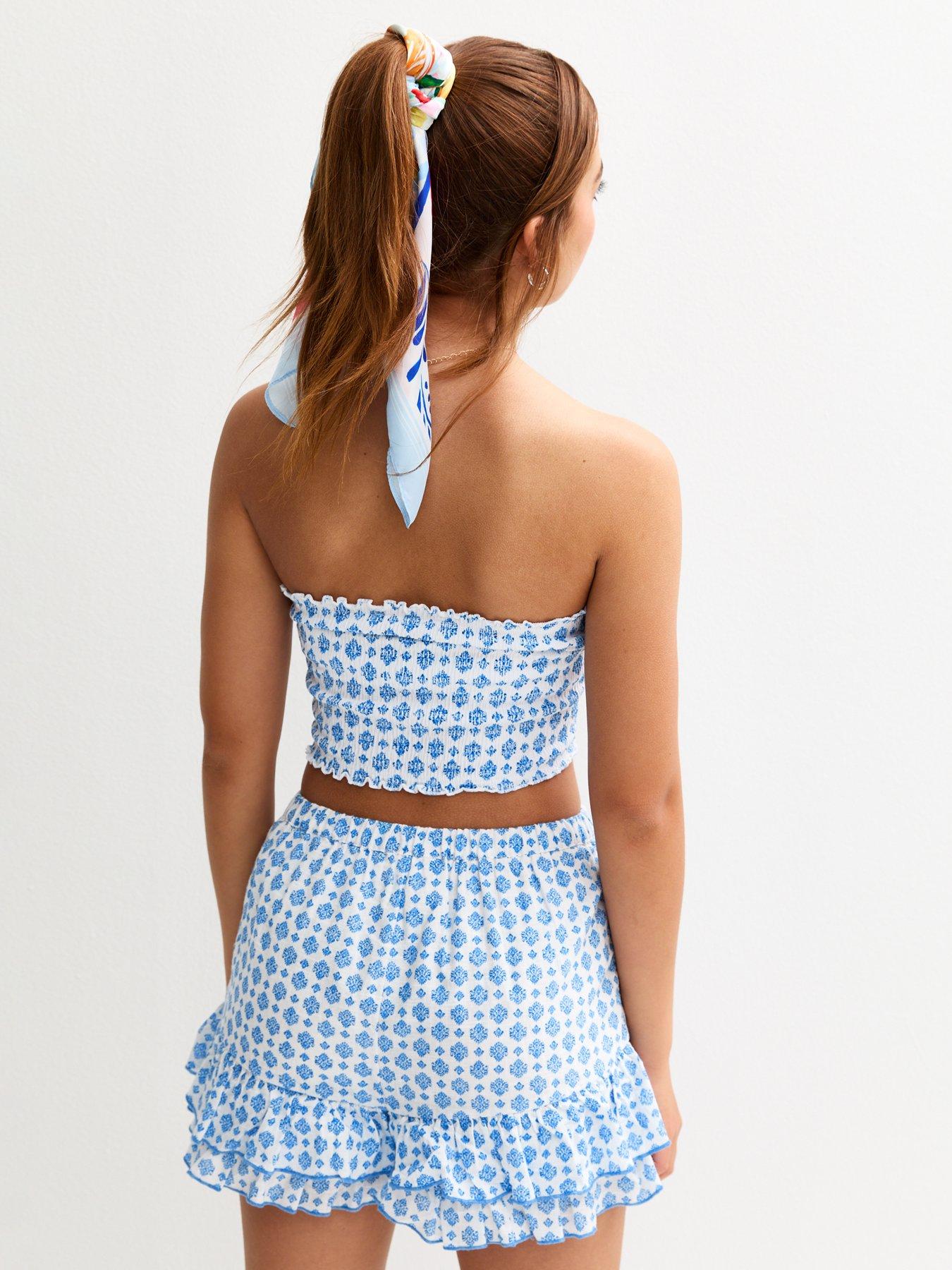 New Look 915 Girls Aztec Print Shirred Bandeau Top - Blue | Littlewoods