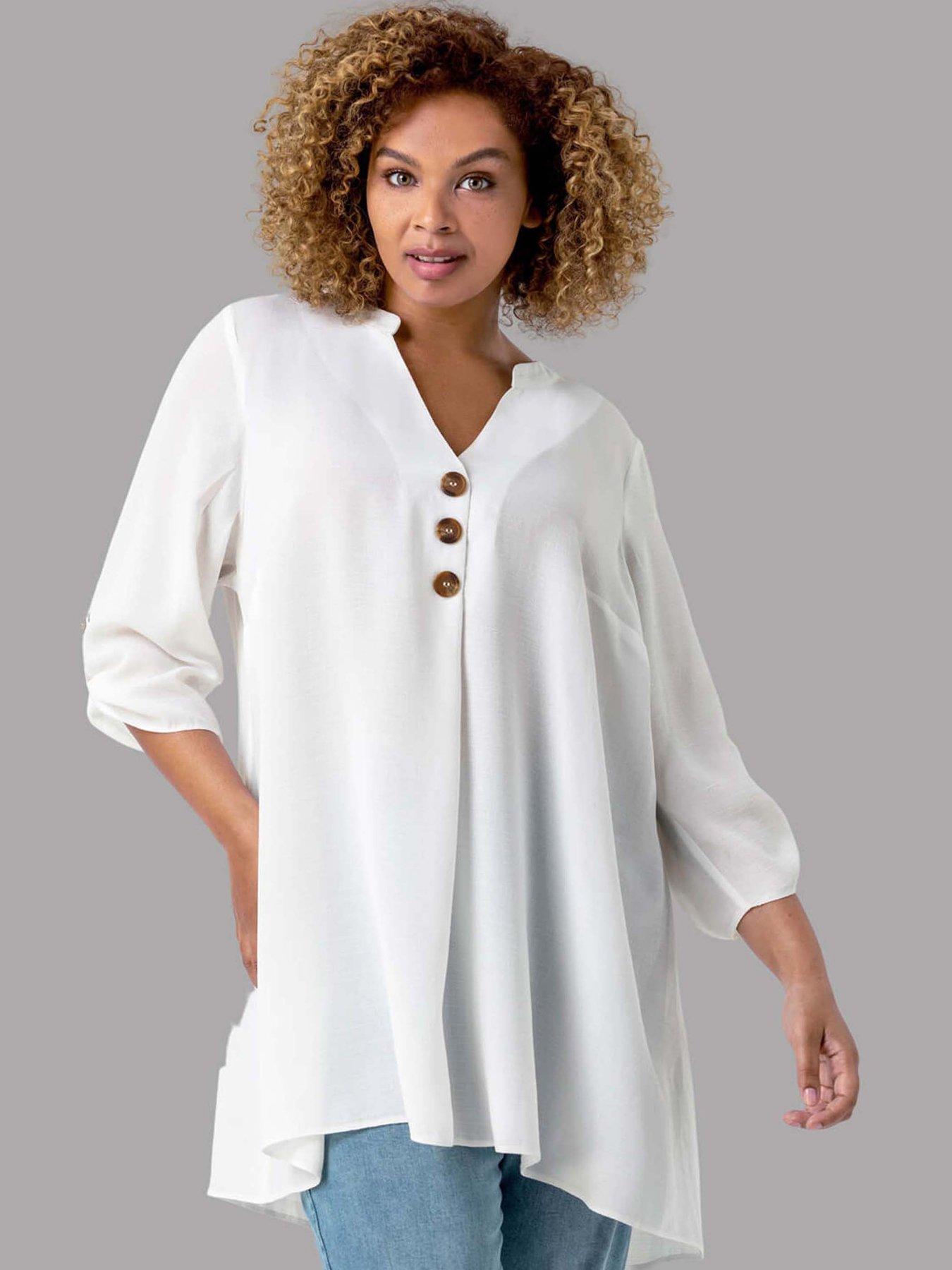 Roman Button Detail Tunic Top - Ivory | Littlewoods