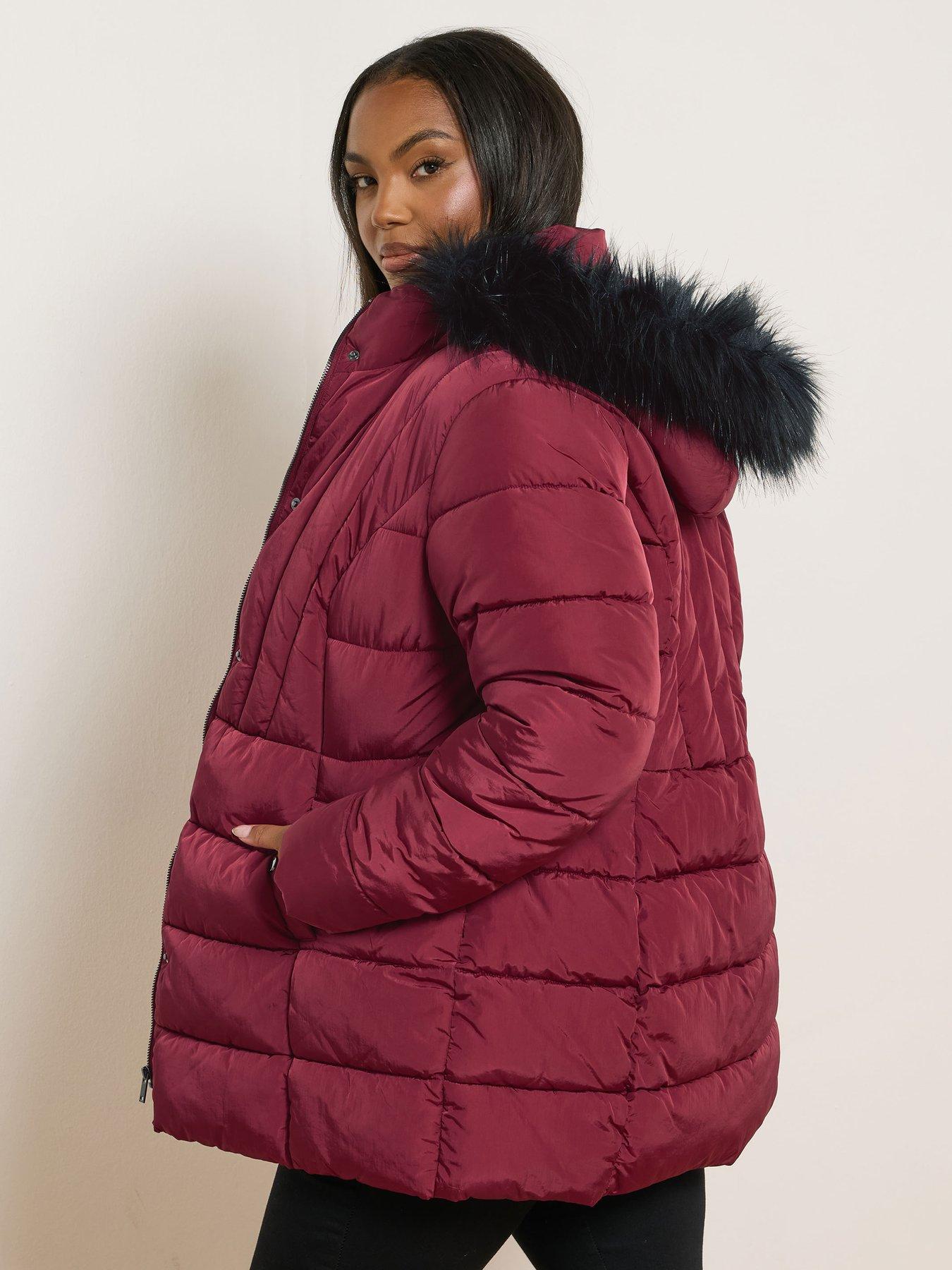Yours Curve Short Padded Coat - Red | Littlewoods