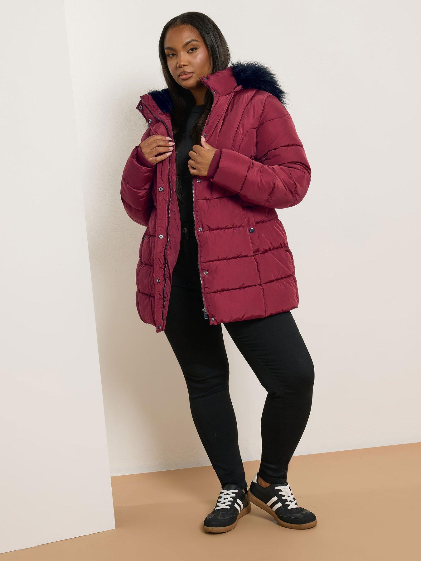 Yours Curve Short Padded Coat - Red | Littlewoods