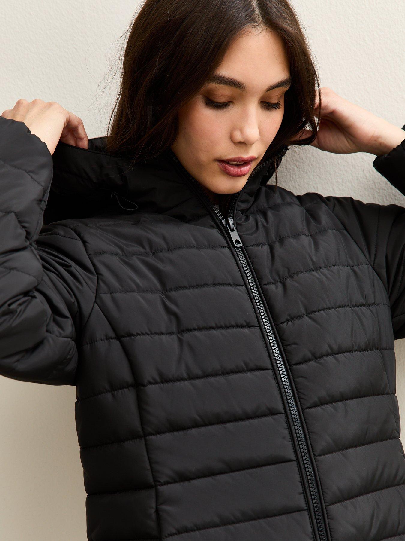 New Look Black Longline Hooded Puffer Jacket | Littlewoods