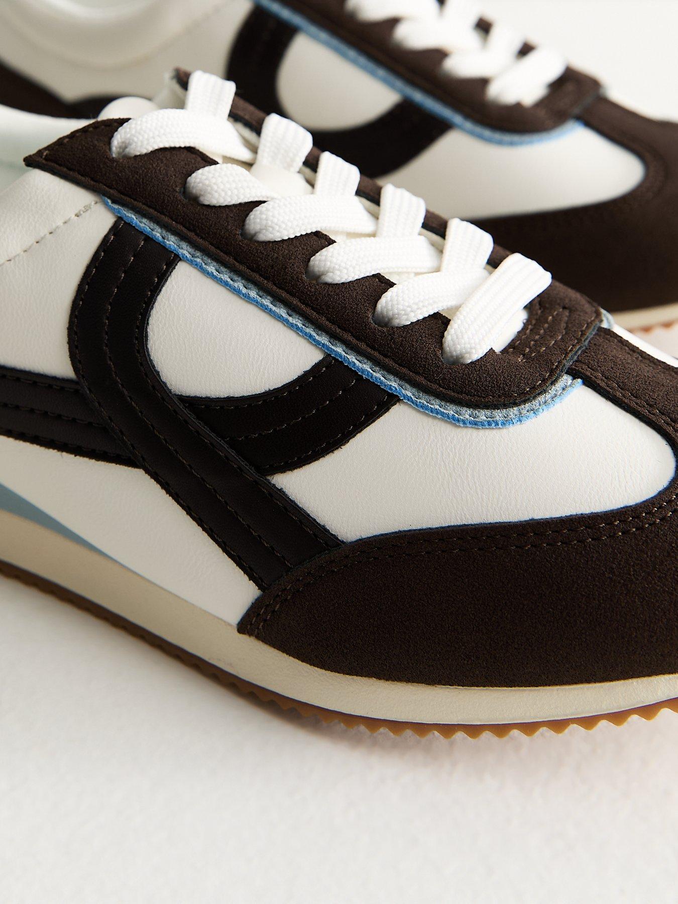New Look White And Brown Faux Leather Contrast Cross Panel Trainers ...