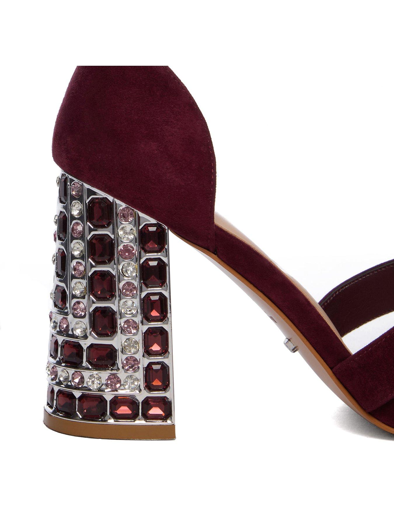 Dune London Majestical Suede Embellished Heel - Burgundy | Littlewoods