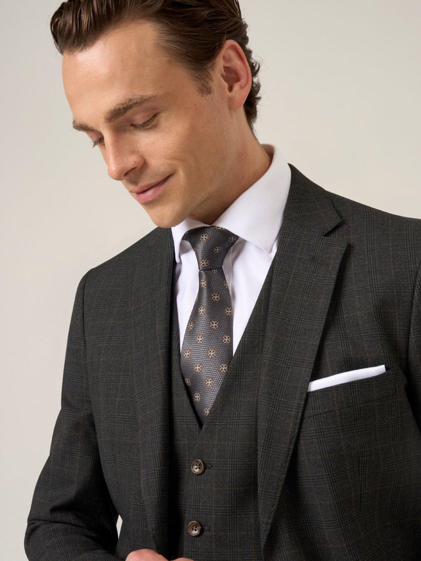 Skopes Tailored Fit Charcoal Check Elijah Suit Jacket - Dark Grey ...
