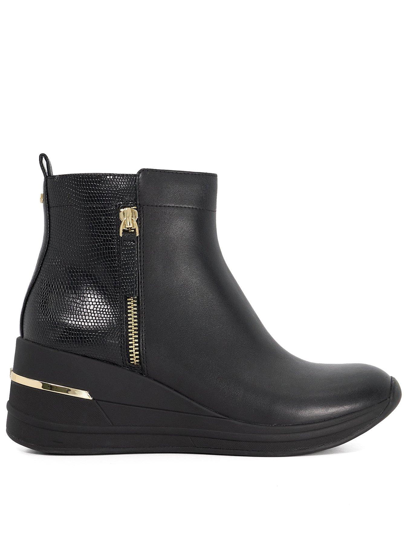 Dune London Everyone Leather Croc Wedge Trainer - Black | Littlewoods