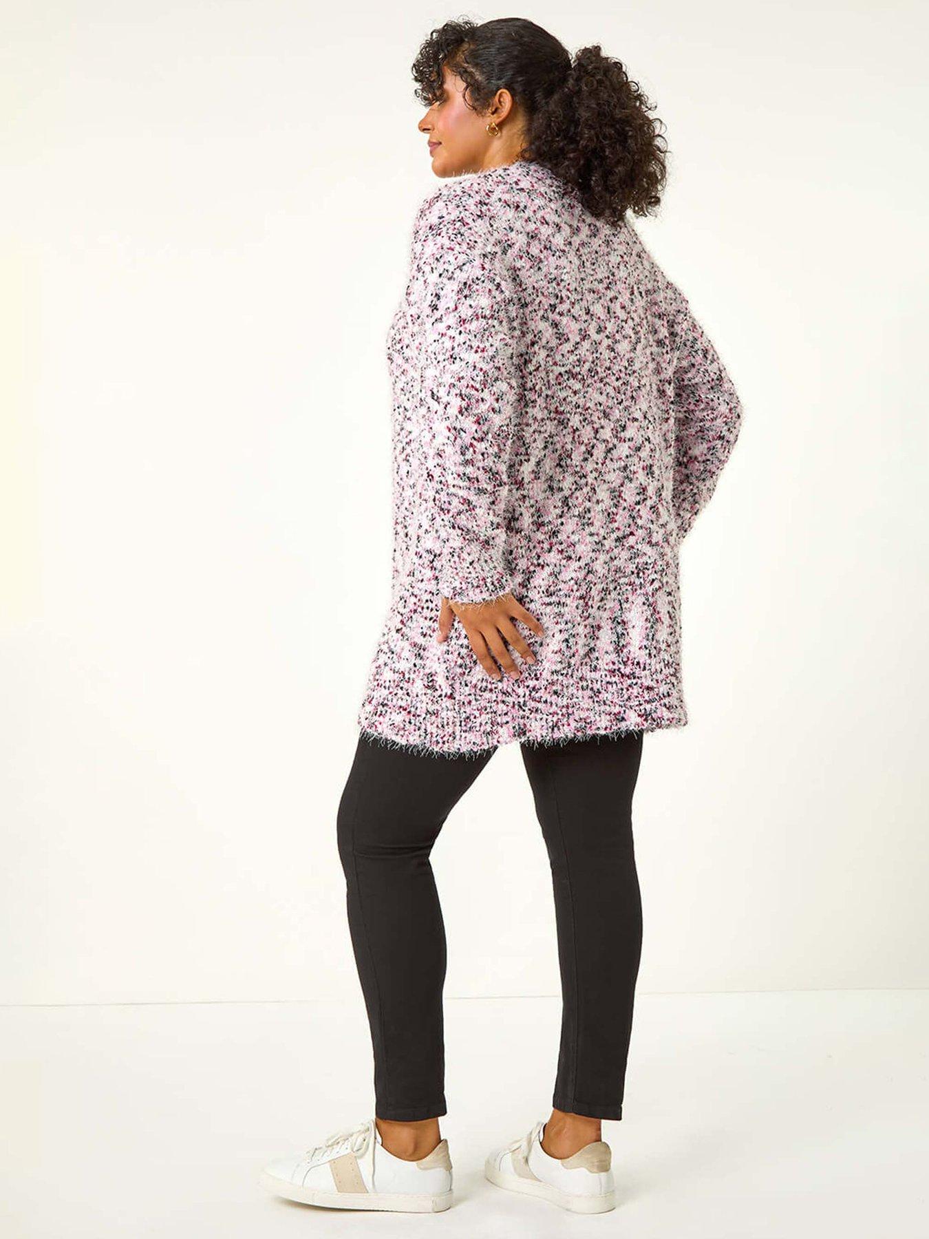 Roman Curve Fluffy Textured Cardigan - Pink | Littlewoods