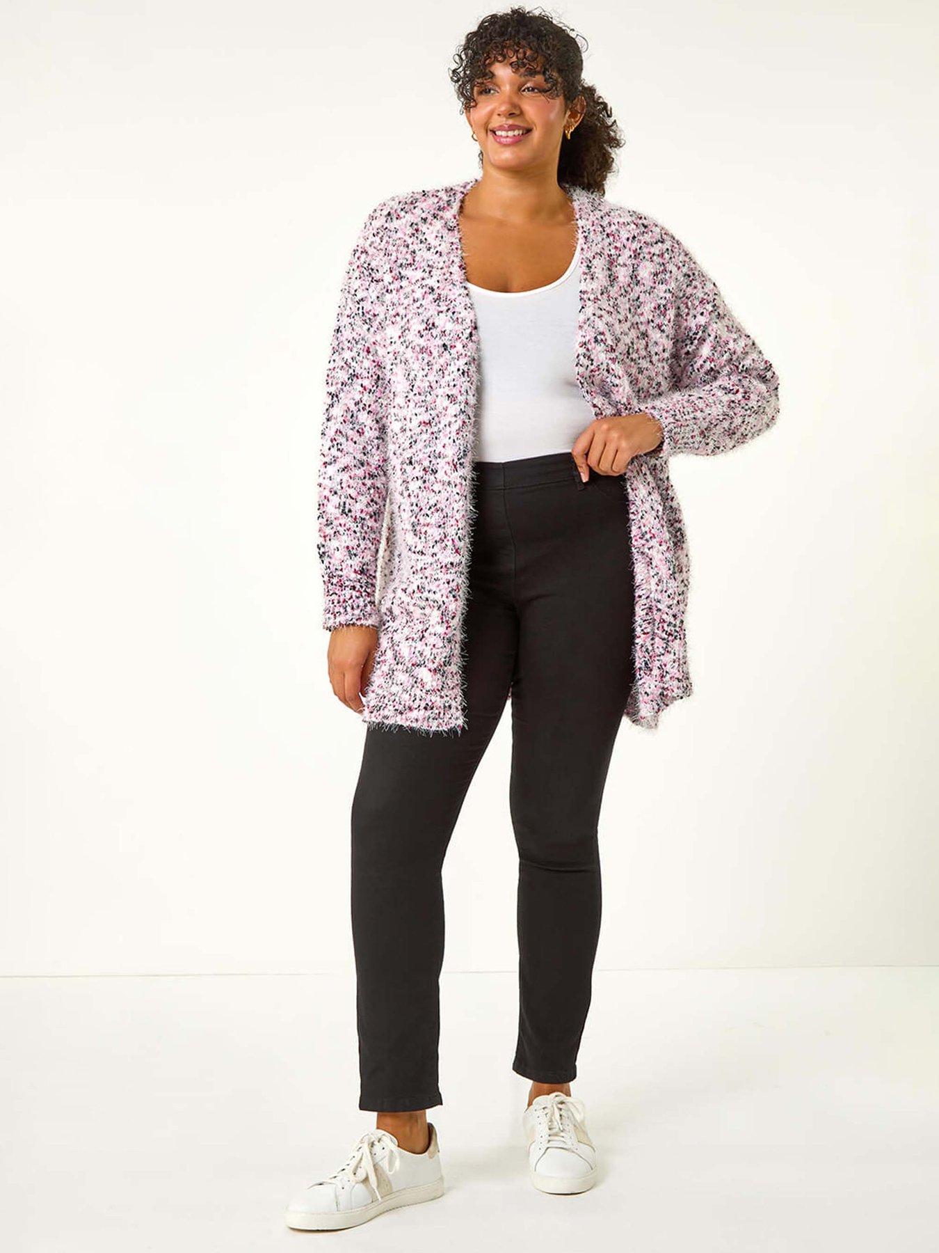 Roman Curve Fluffy Textured Cardigan - Pink | Littlewoods