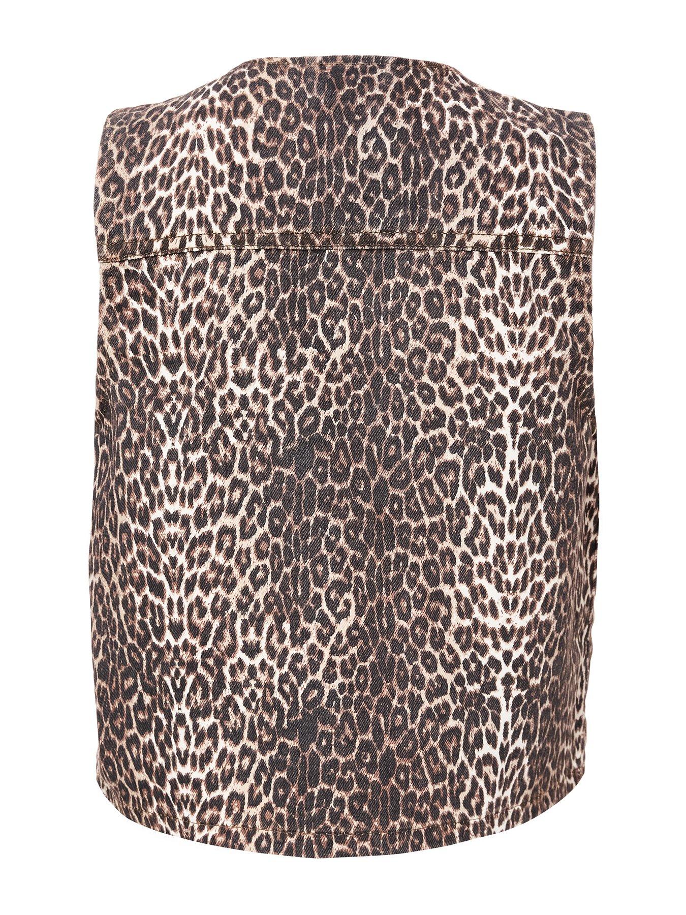 Quiz Brown Leopard Print Denim Waistcoat | Littlewoods