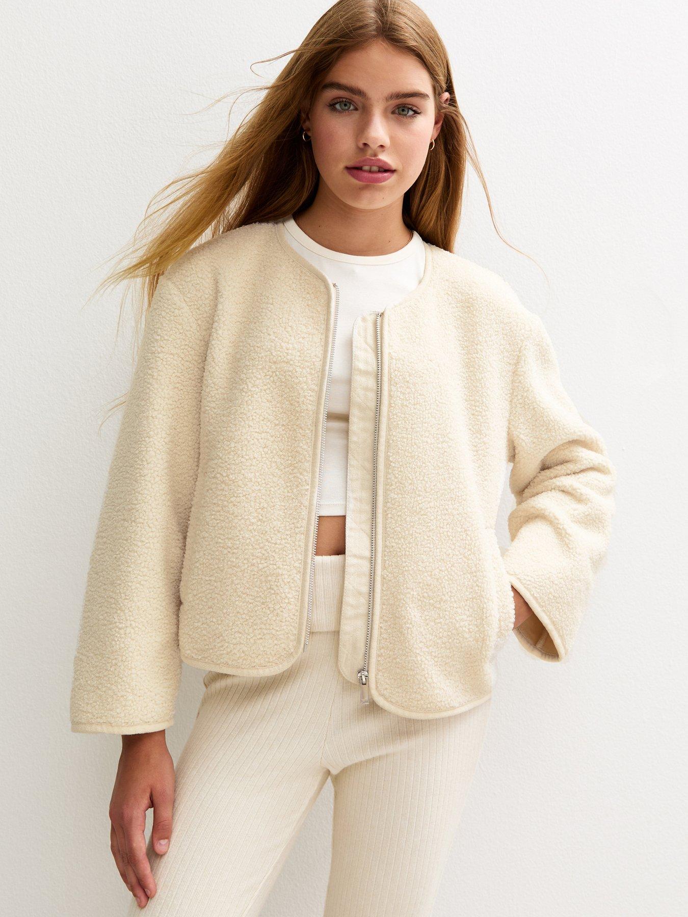 New Look 915 Girls Borg Zip Through Jacket - Cream | Littlewoods