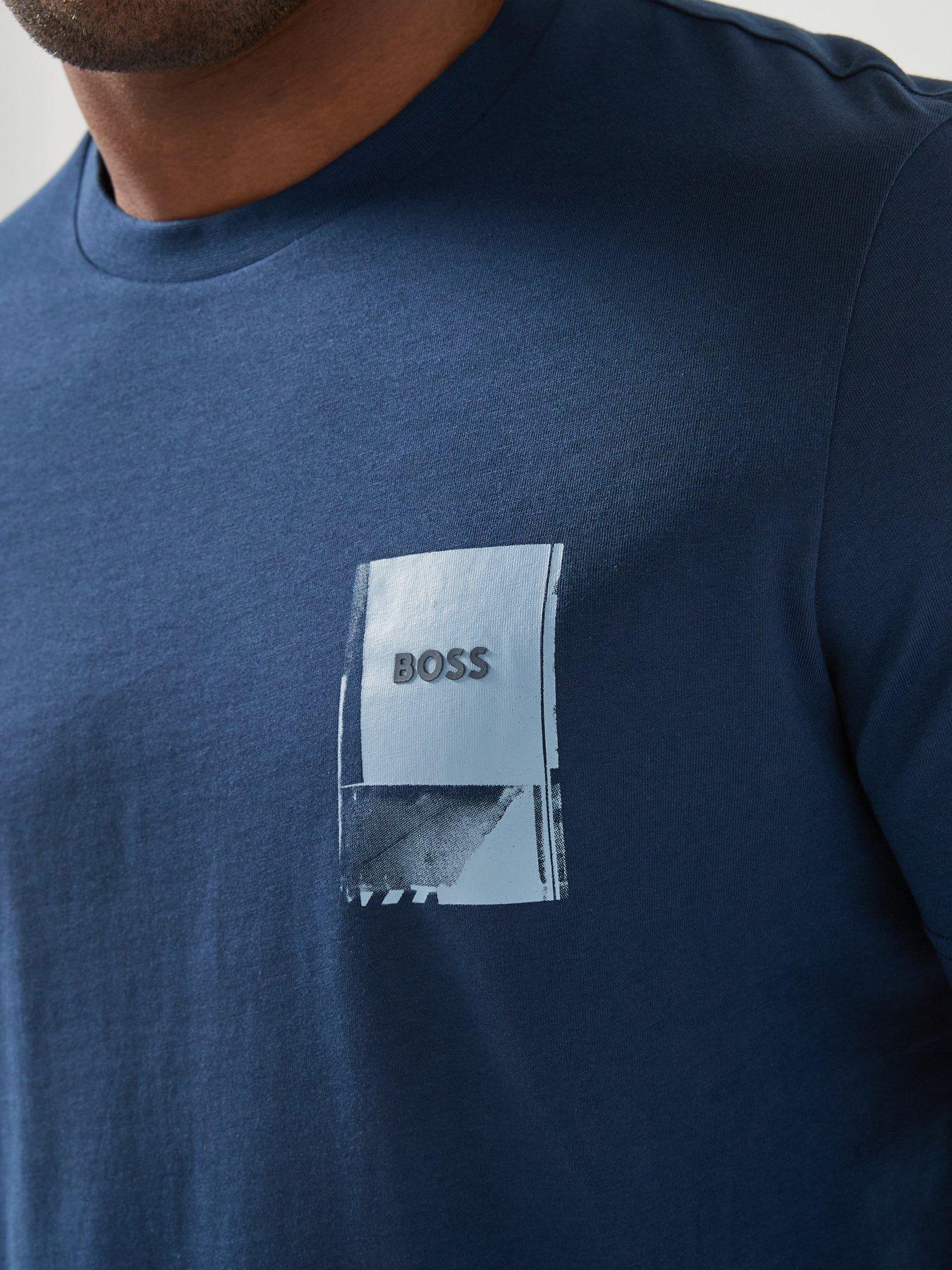 BOSS Te_Plain Small Chest Graphic T-Shirt - Blue | Littlewoods