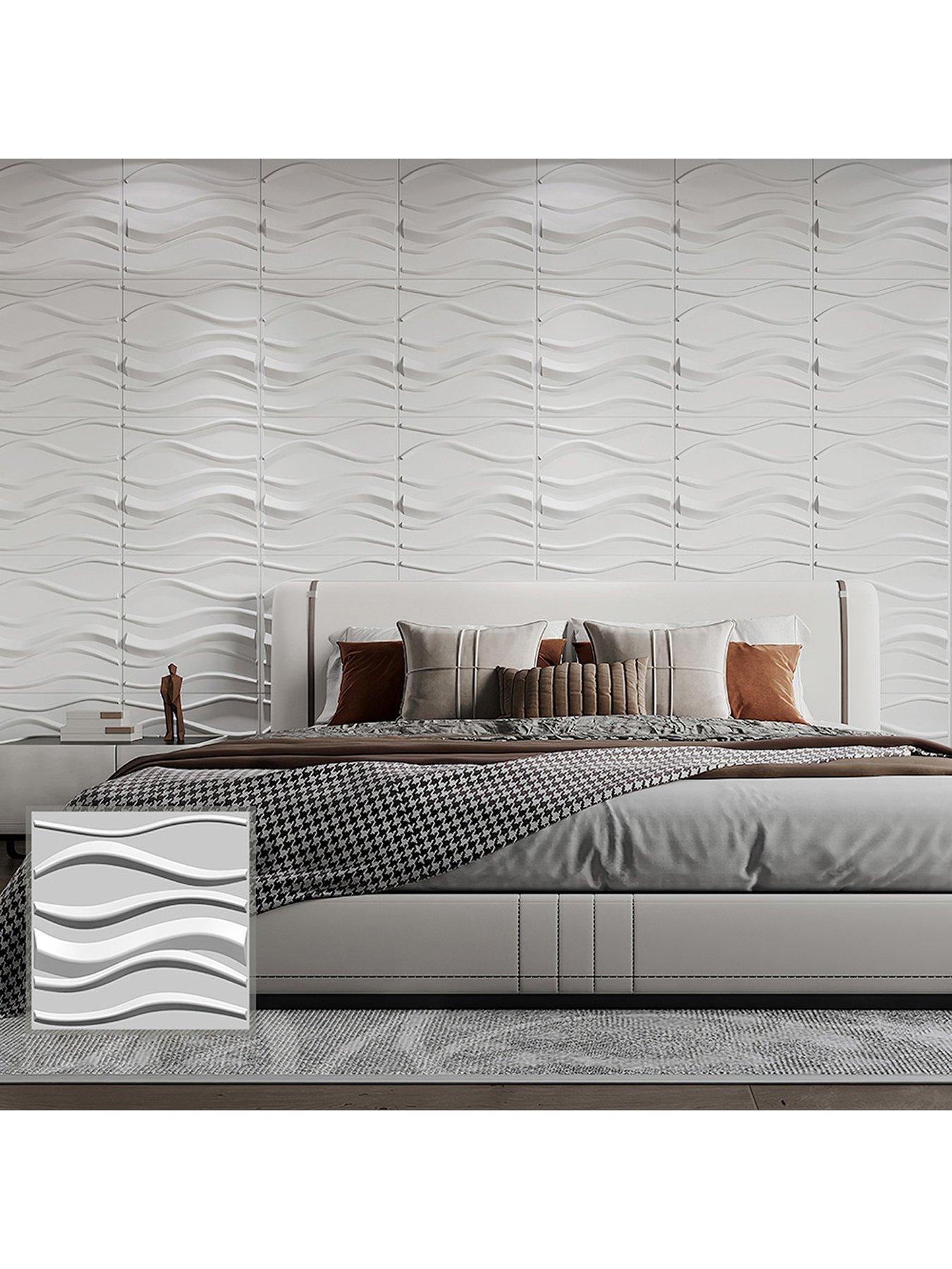 Living and Home 12 Pack Modern Square 3d Wave Pvc Wall Panels Home ...
