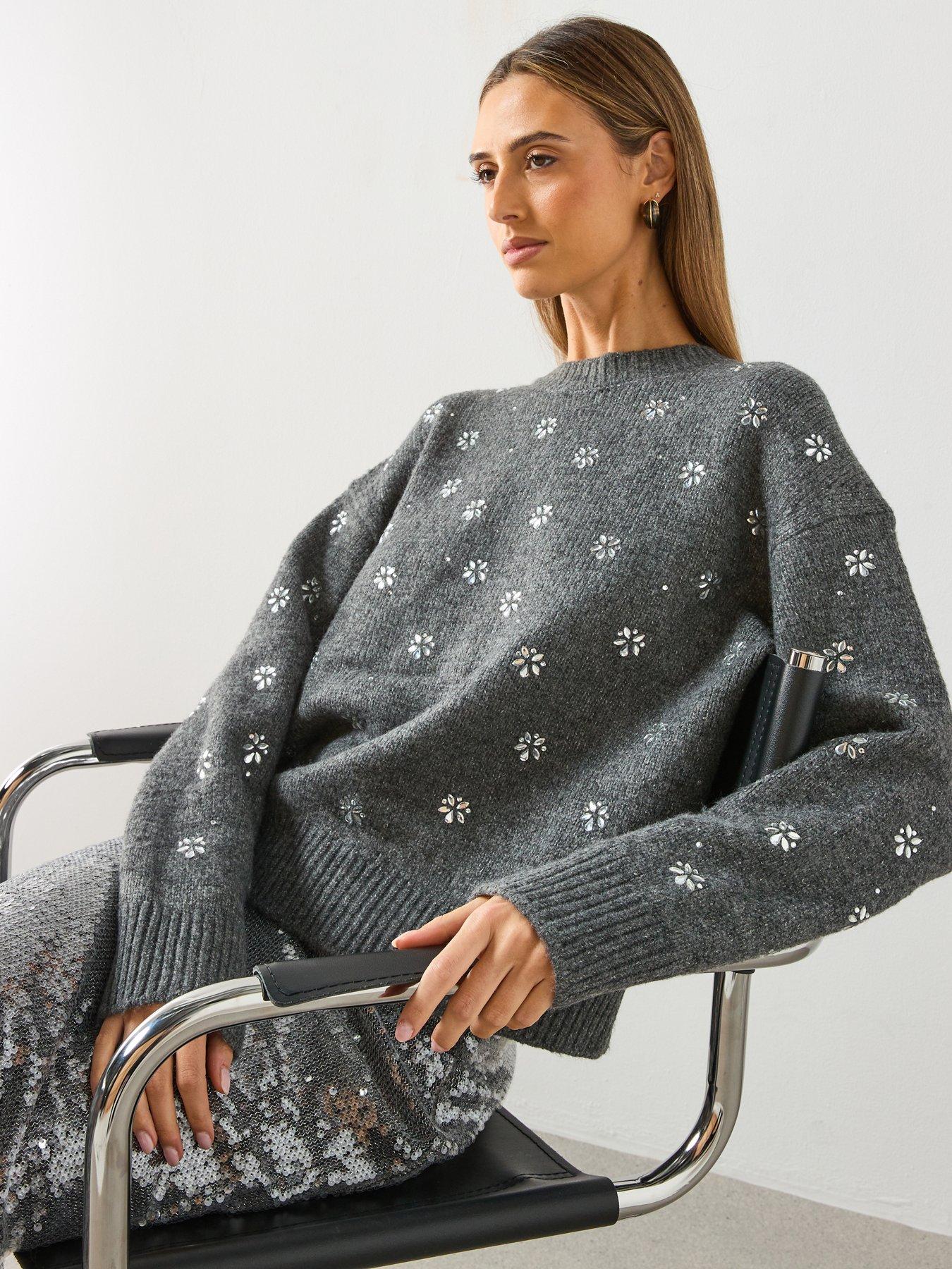 Mango Crystal Detail Sweatshirt - Grey | Littlewoods