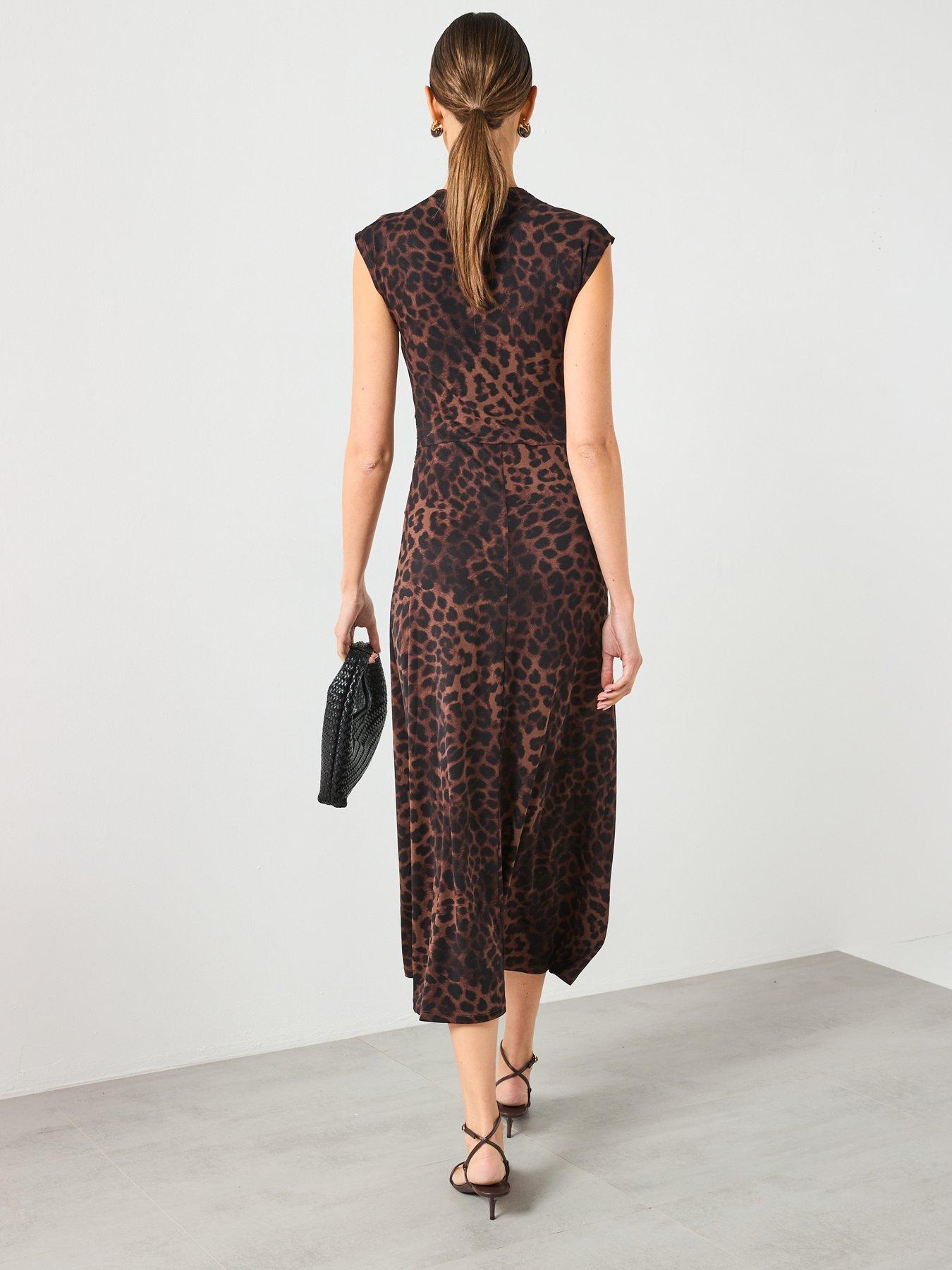 Mango Leopard Print Fitted Dress - Brown | Littlewoods