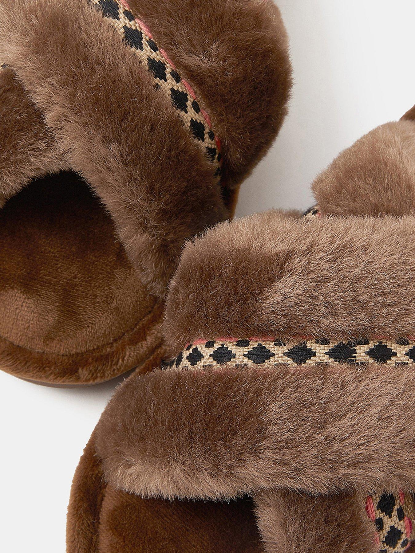 Accessorize Fluffy Braid Crossover Slide Slippers - Brown | Littlewoods