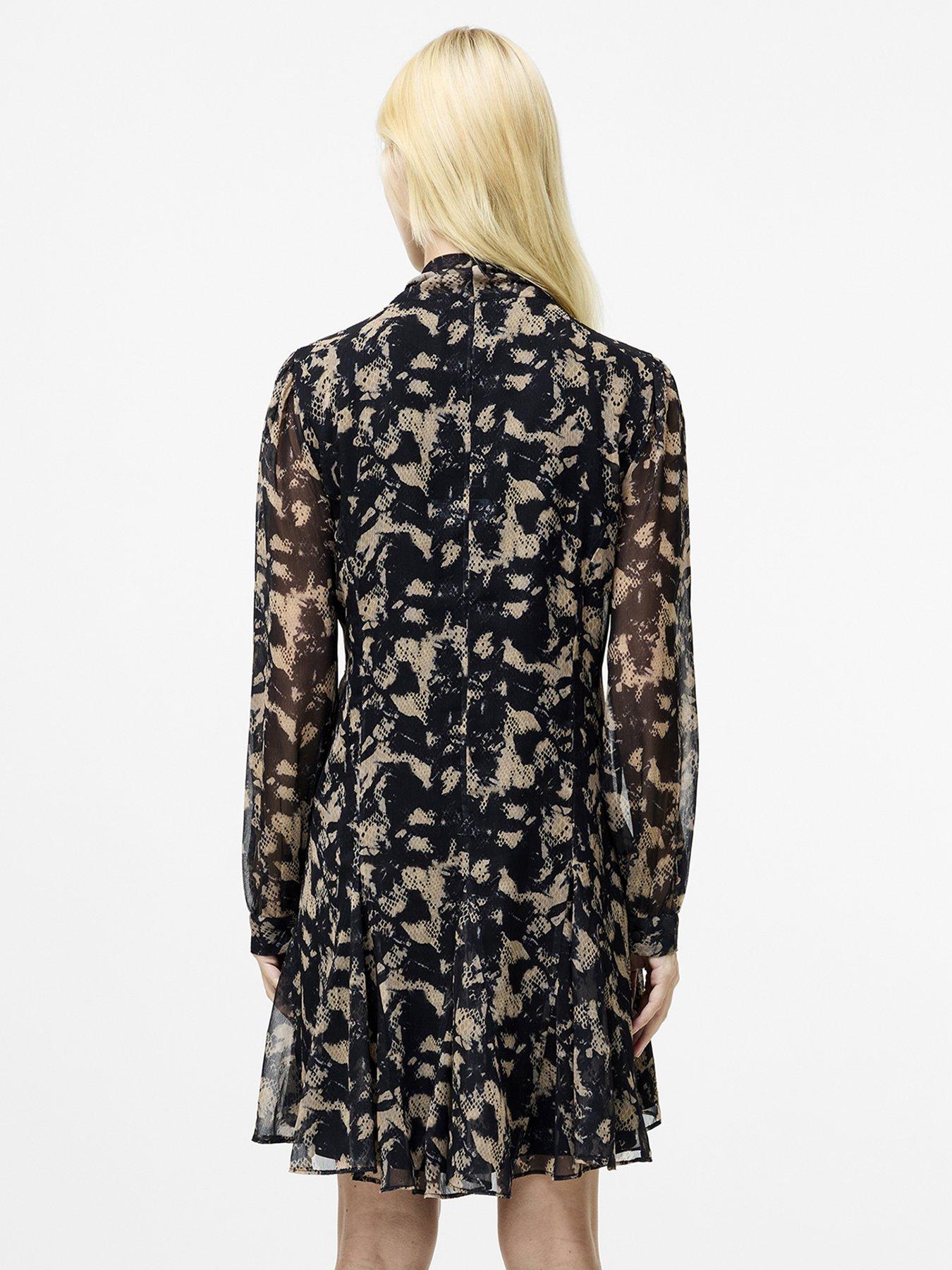 French Connection Crinkle Chiffon Tie Neck Long Sleeve Mini Dress ...
