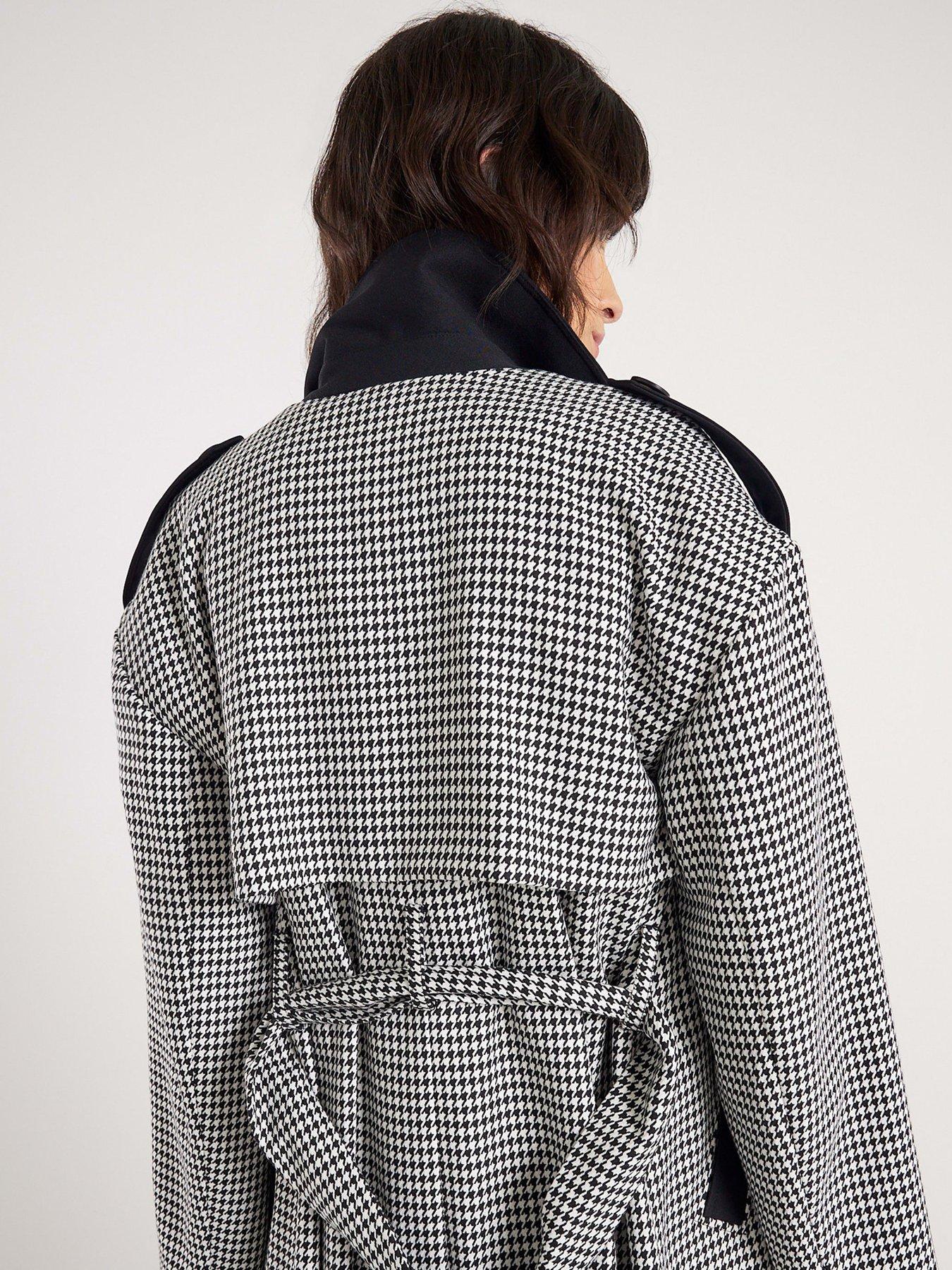 River Island Dogtooth Tailored Trench - Black | Littlewoods