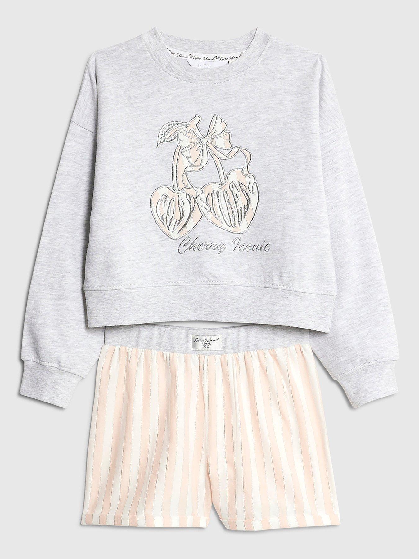 River Island Older Girls Cherry Short Pyjamas Set - Grey | Littlewoods
