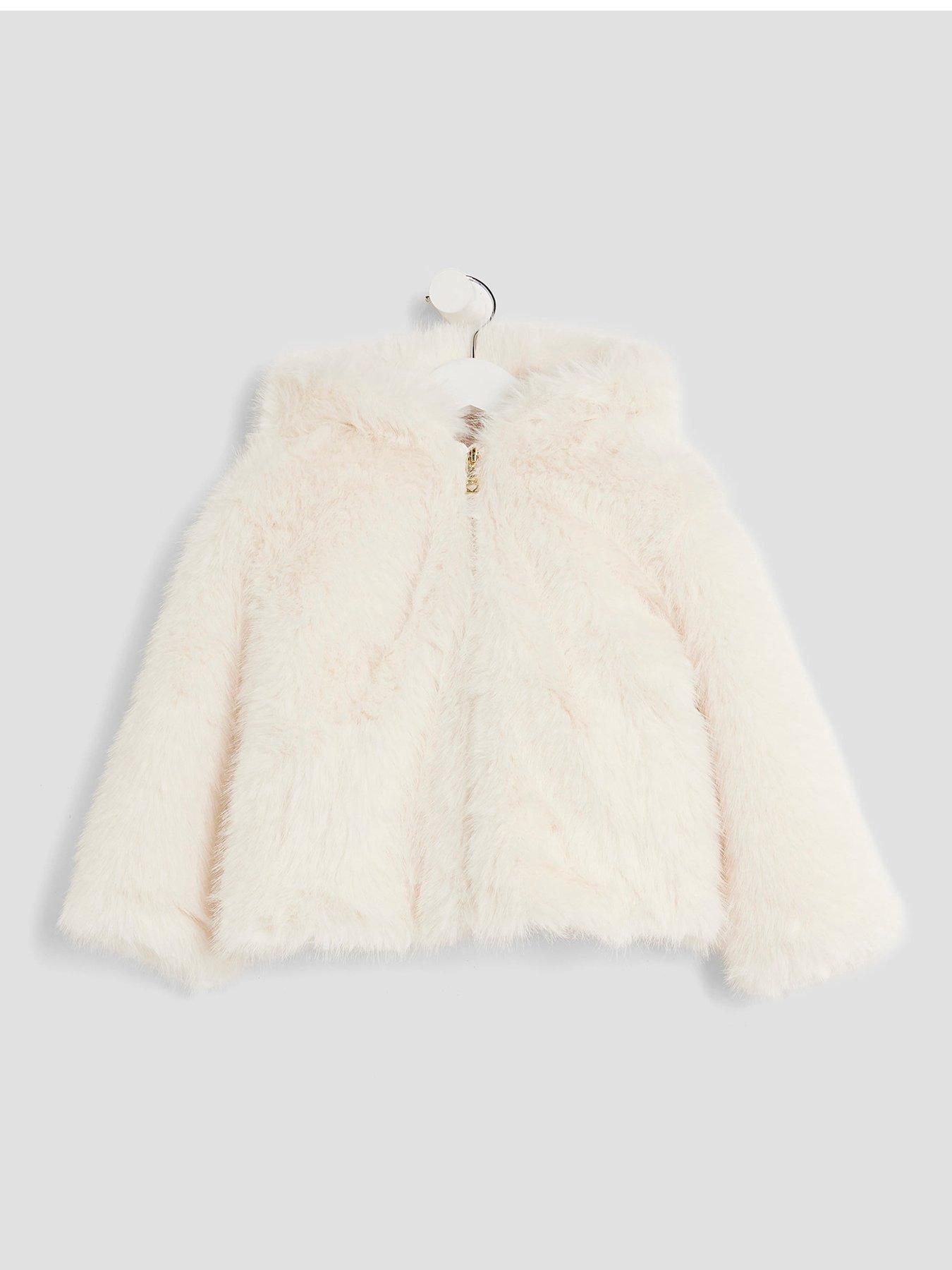 River Island Mini Girls Faux Fur Jacket With Ears - Cream | Littlewoods