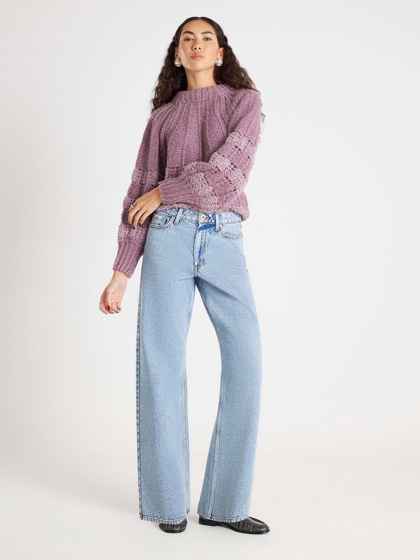 River Island Pointelle Bow Back Jumper - Purple | Littlewoods
