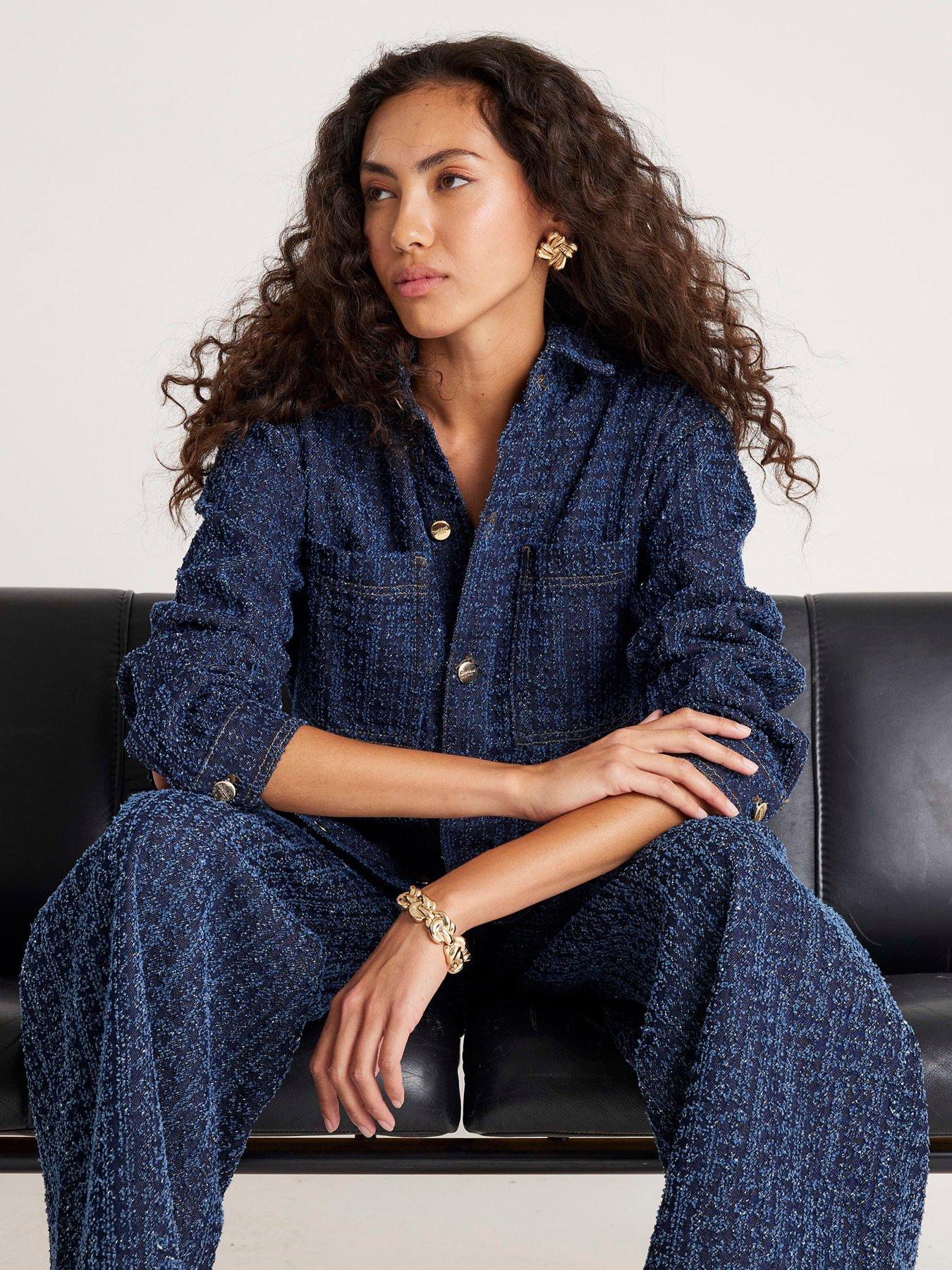 River Island Long Sleeve Sully Boucle Shacket - Blue | Littlewoods