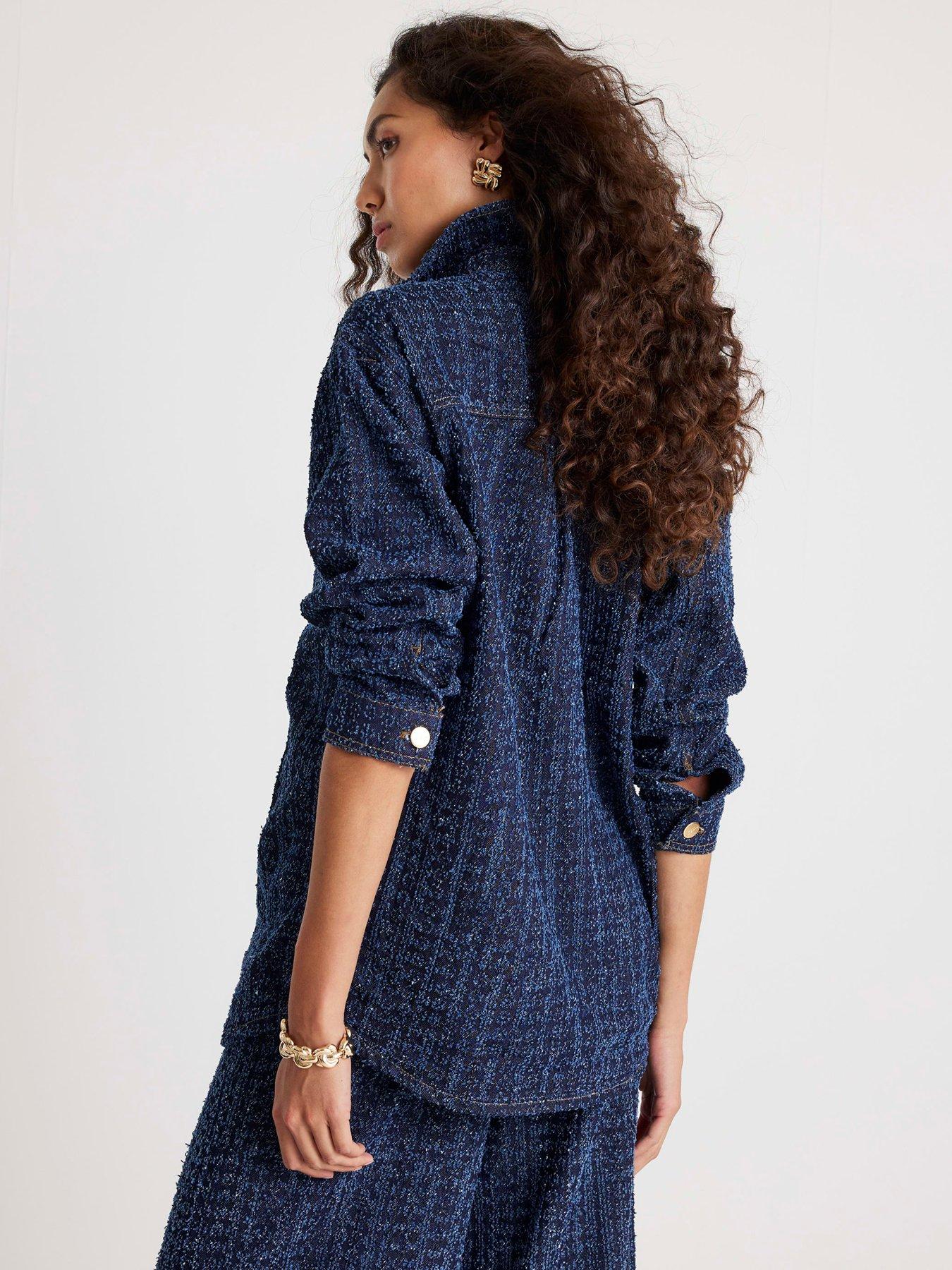 River Island Long Sleeve Sully Boucle Shacket - Blue | Littlewoods
