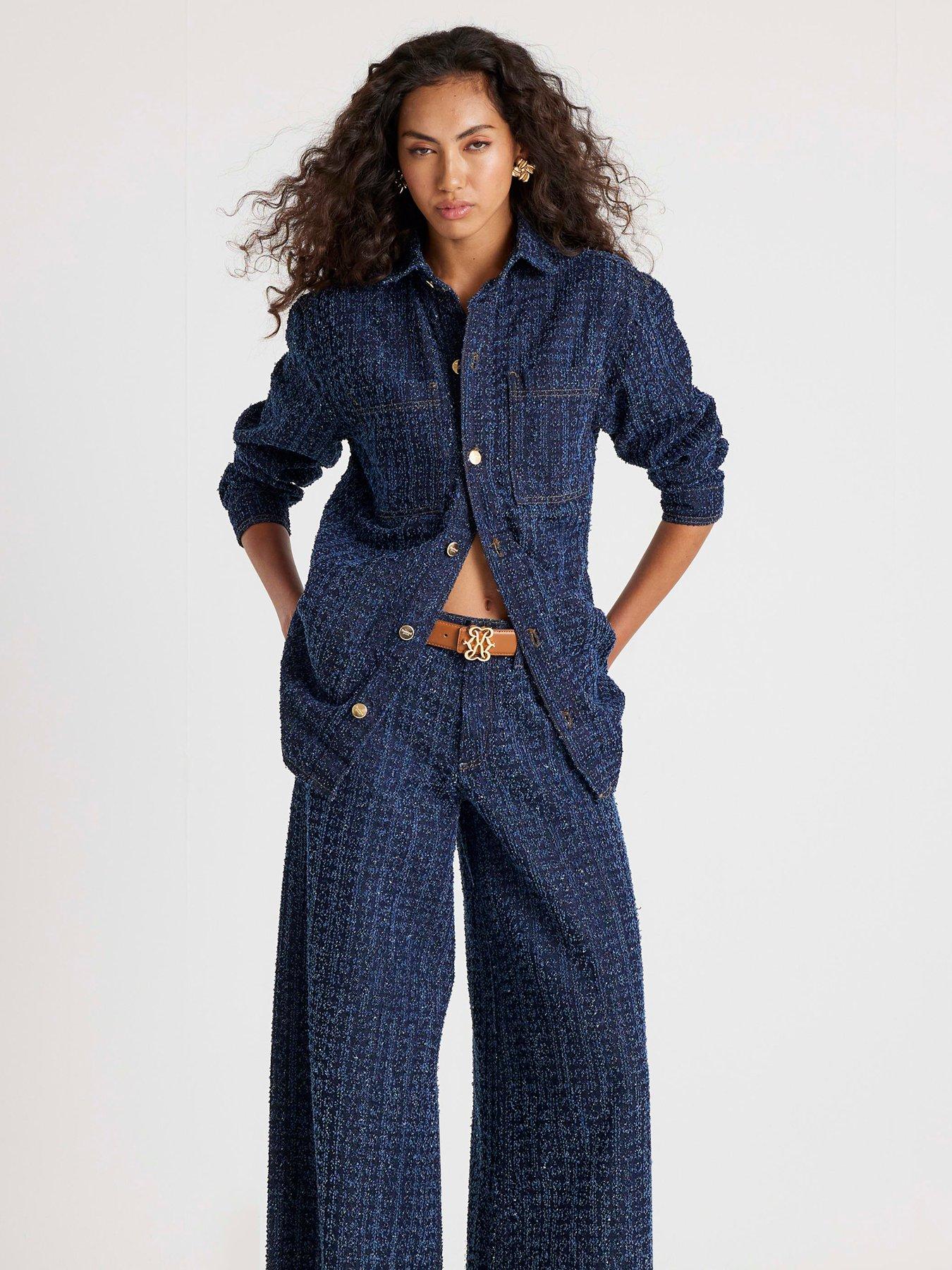 River Island Long Sleeve Sully Boucle Shacket - Blue | Littlewoods