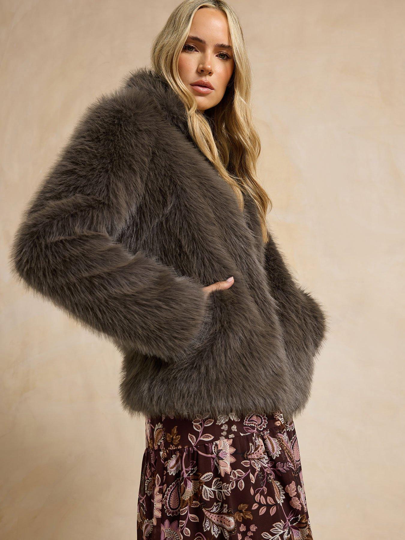 Long Tall Sally Faux Fur Jacket - Brown | Littlewoods