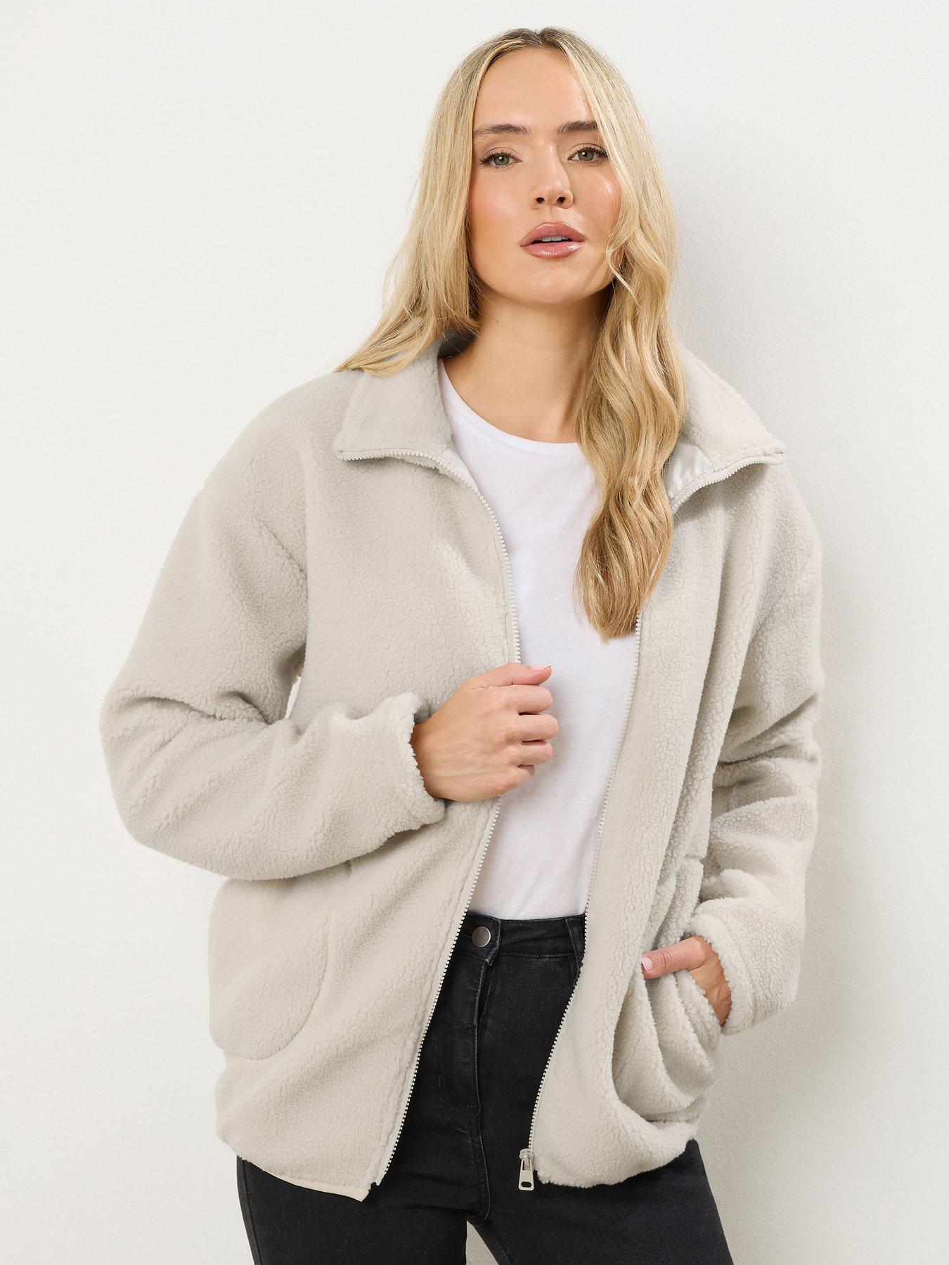 Long Tall Sally Zip Through Borg Jacket - Ivory | Littlewoods