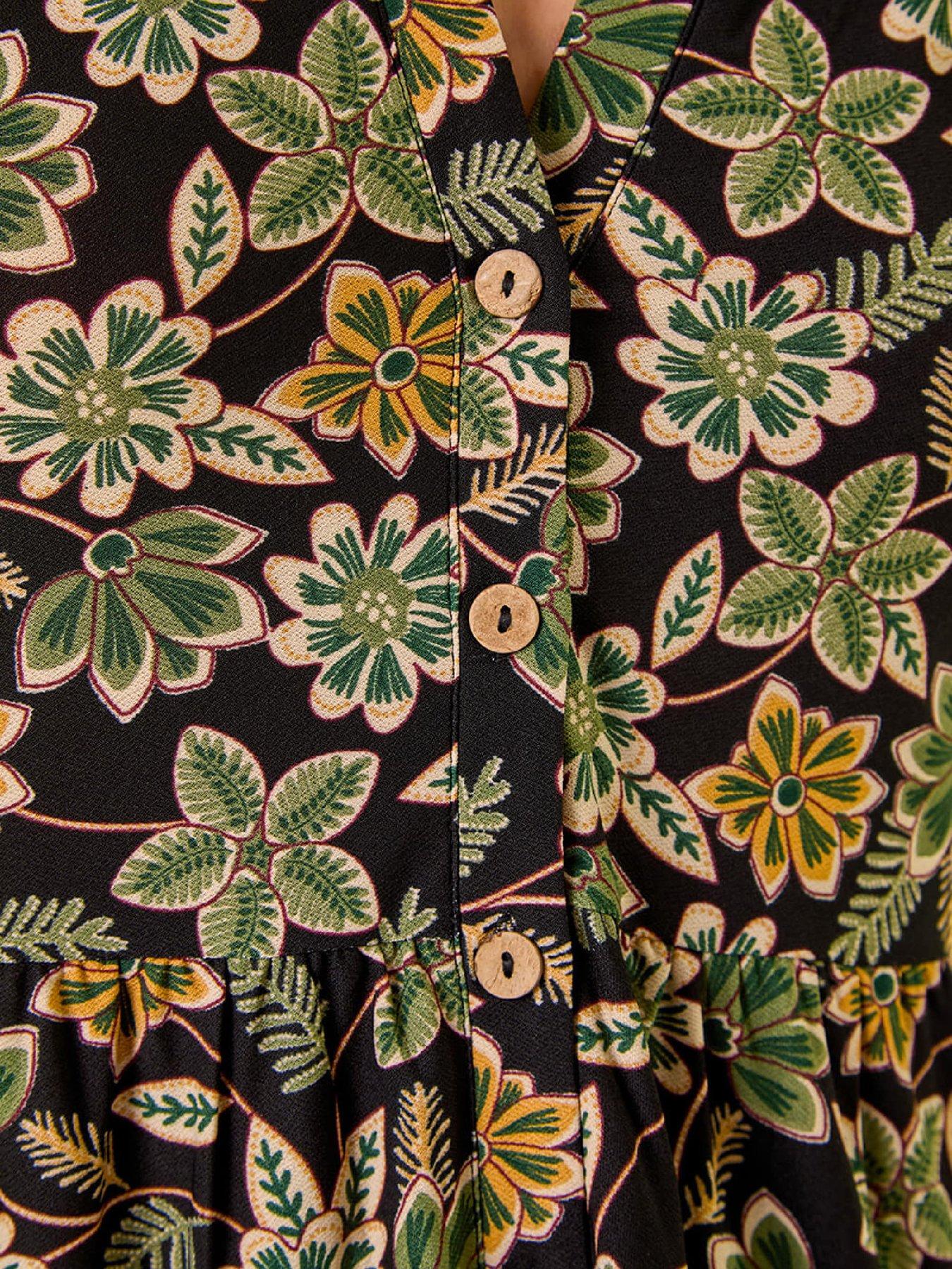 Roman Floral Print Button Stretch Dress - Green | Littlewoods