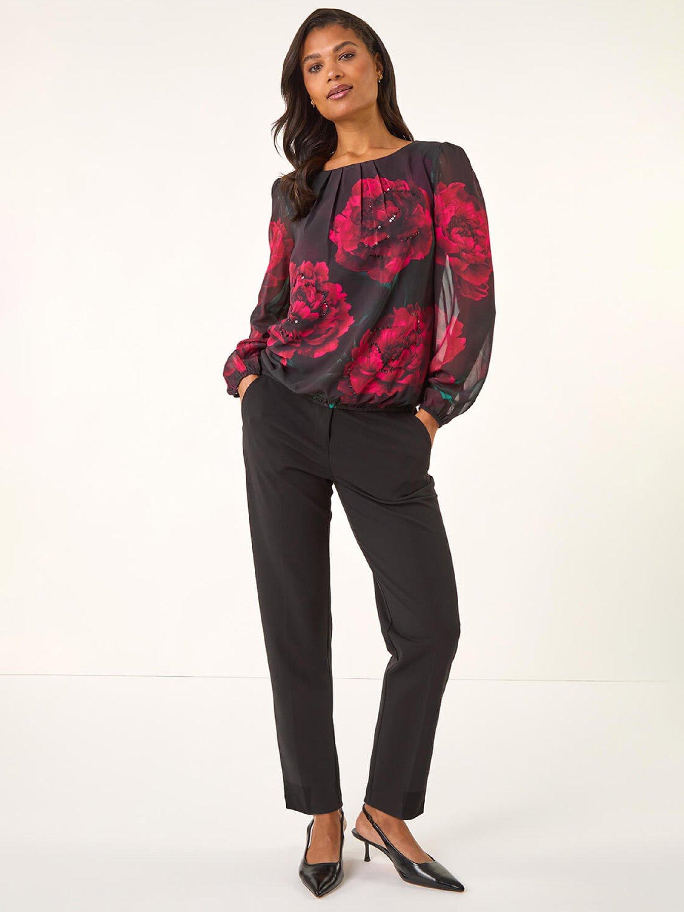 Roman Floral Print Sequin Top - Red | Littlewoods