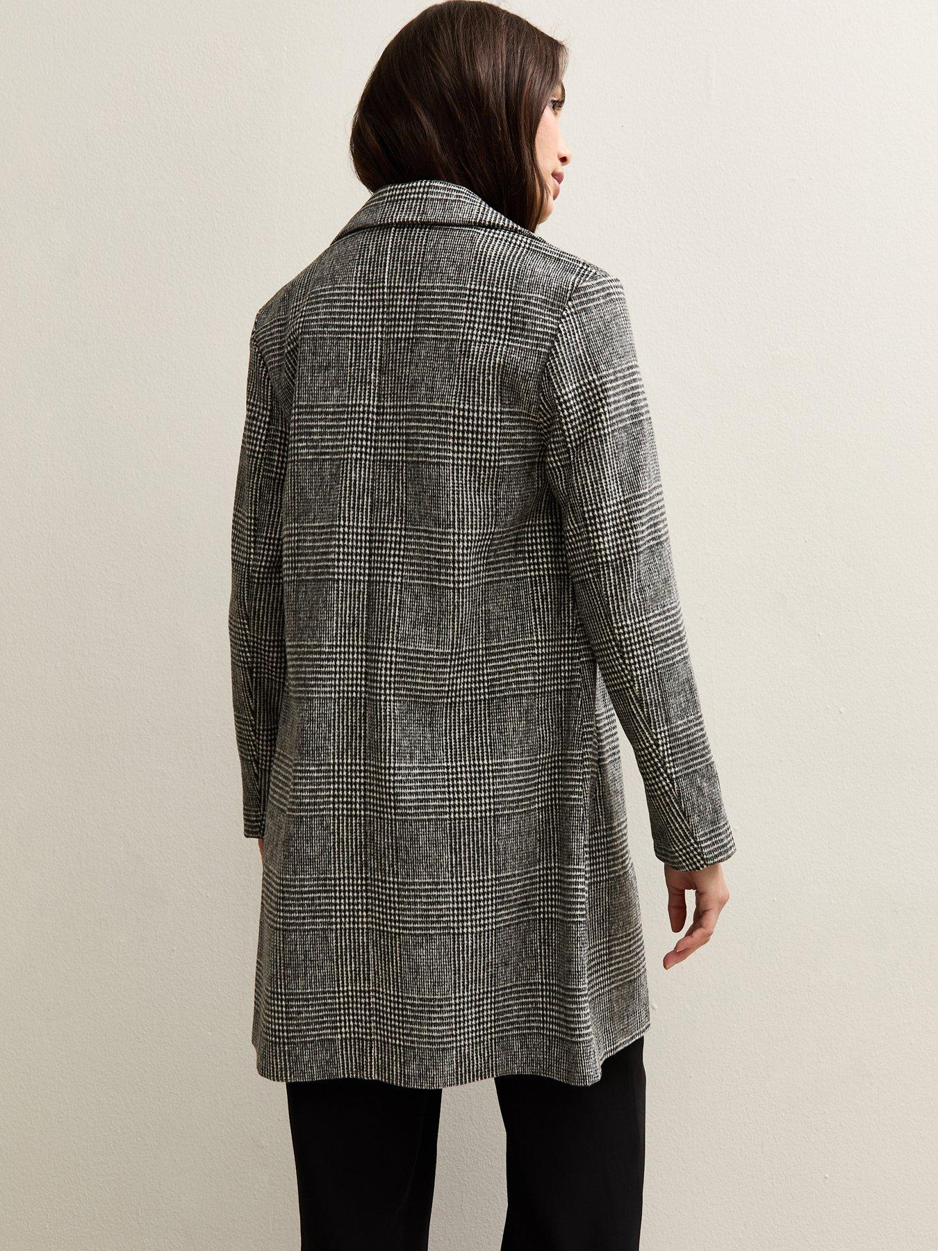 New Look Black Check Collared Coat | Littlewoods