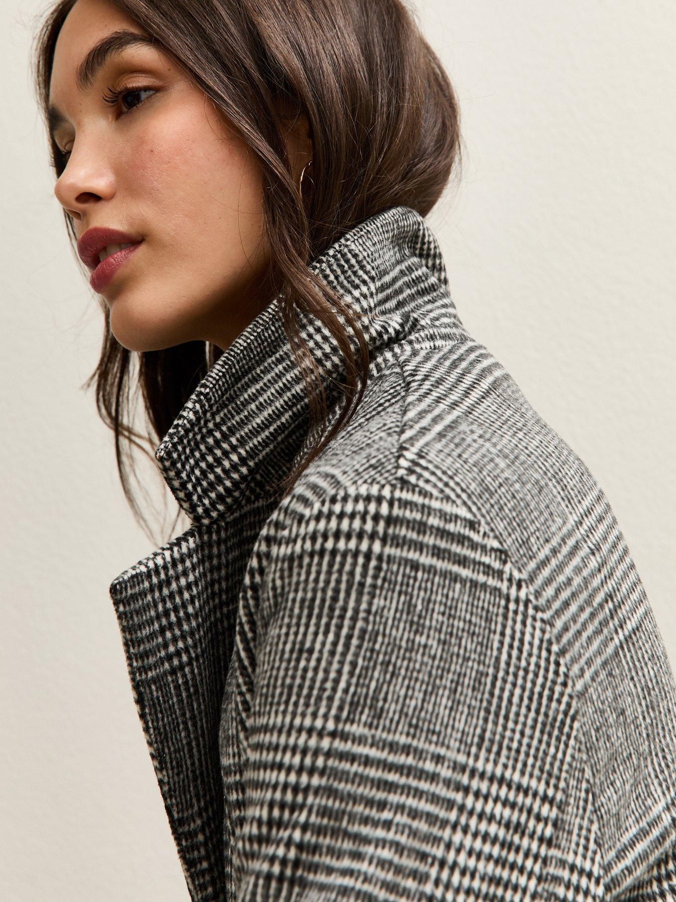 New Look Black Check Collared Coat | Littlewoods