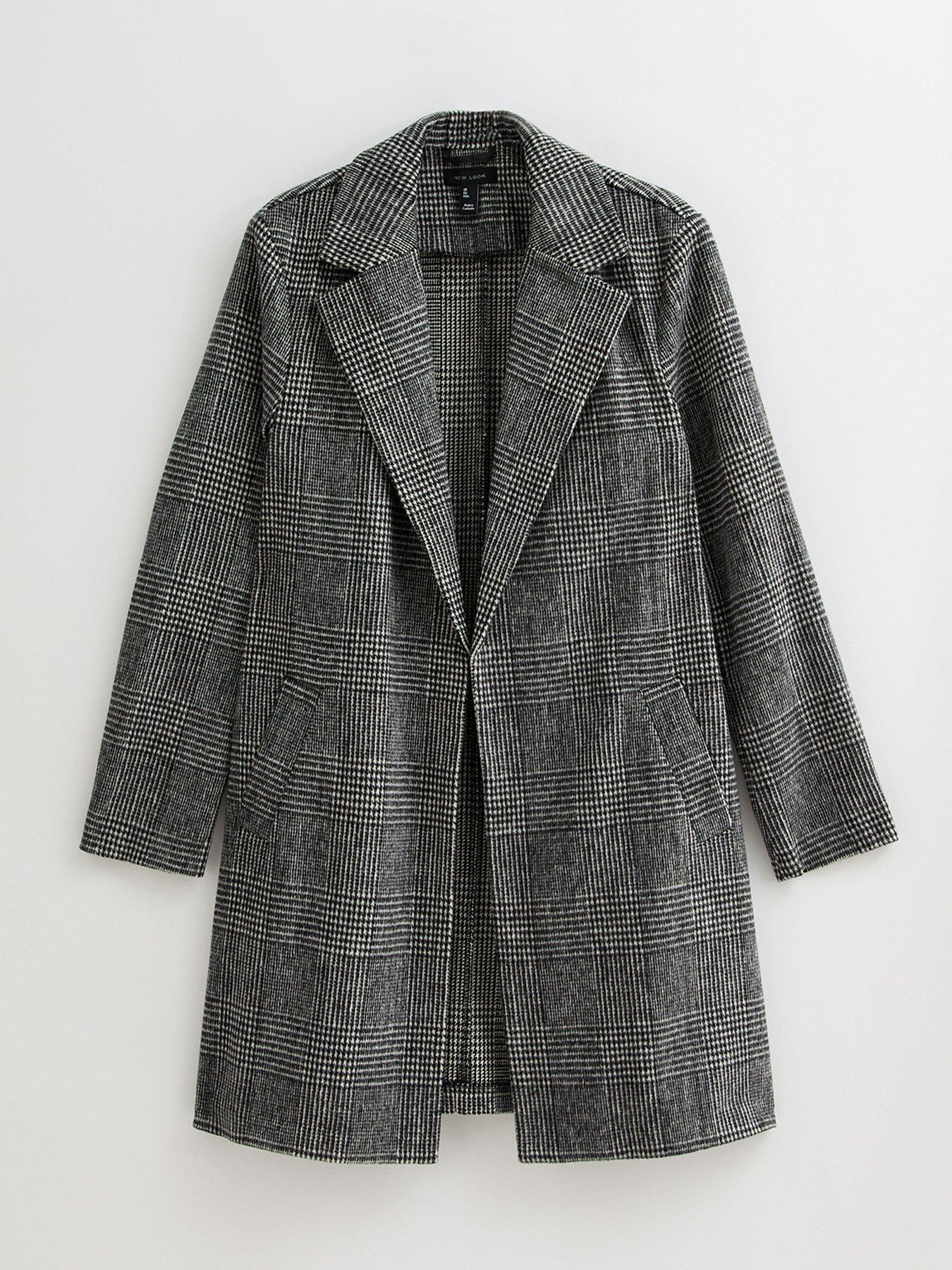 New Look Black Check Collared Coat | Littlewoods