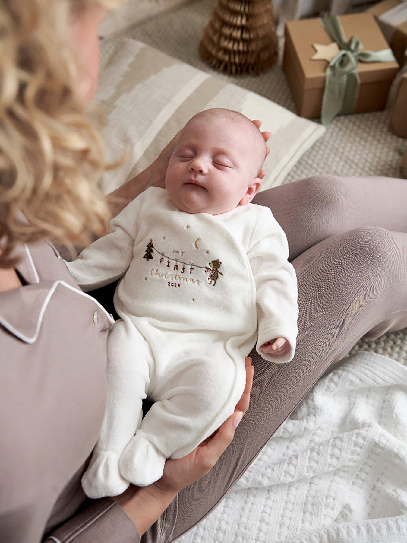 Mamas & Papas Baby Unisex My First Christmas Velour Sleepsuit - White ...
