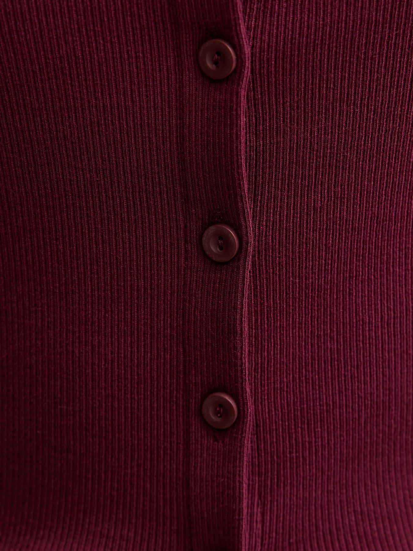 New Look Dark Burgundy Rib Button Up Long Sleeve Top | Littlewoods